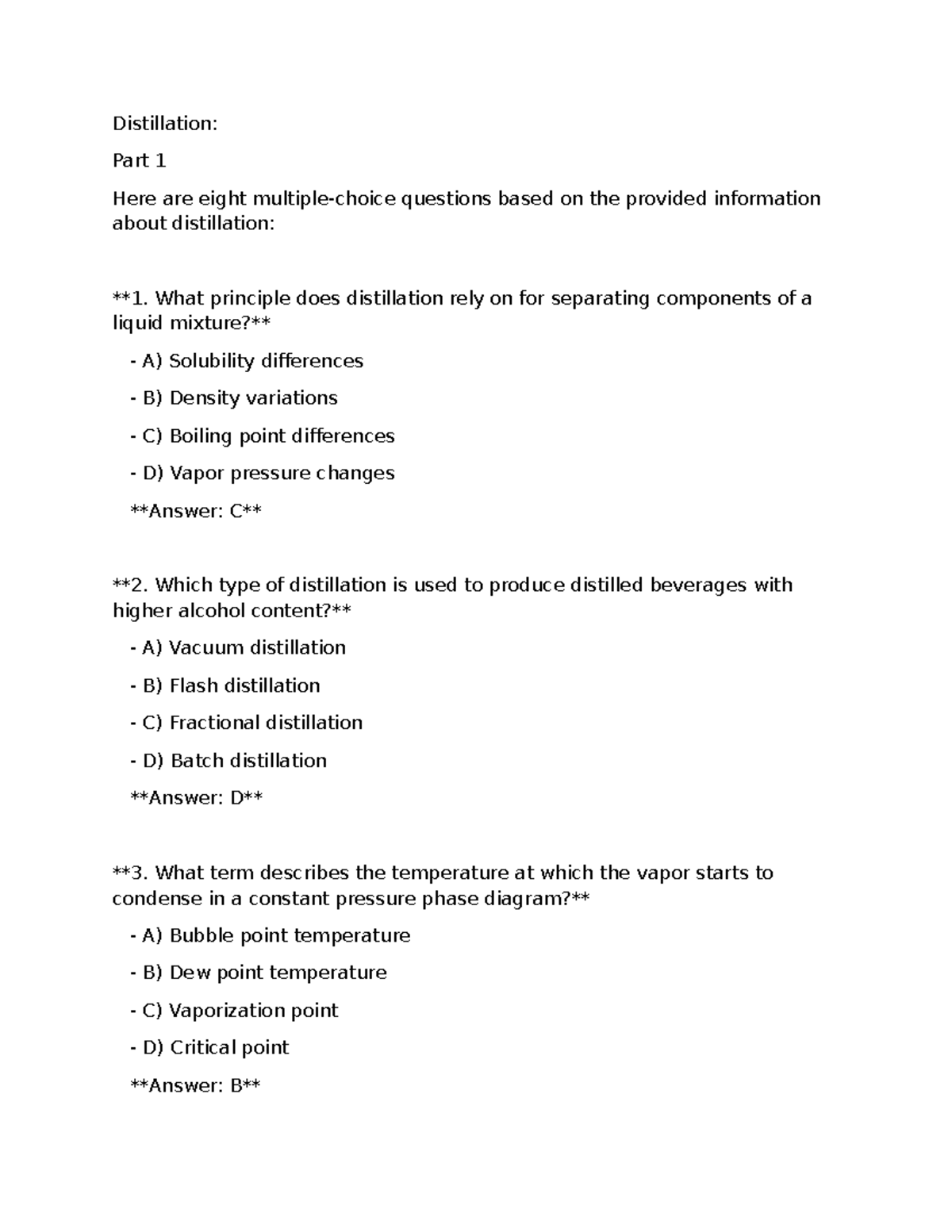 Distillation - problems solving - Distillation: Part 1 Here are eight ...
