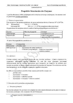 Td 01 enzymologie approfondie - TD 01 ENZYMOLOGIE APPROFONDIE L3 BIOCHIMIE 1 Exercice 01 ...
