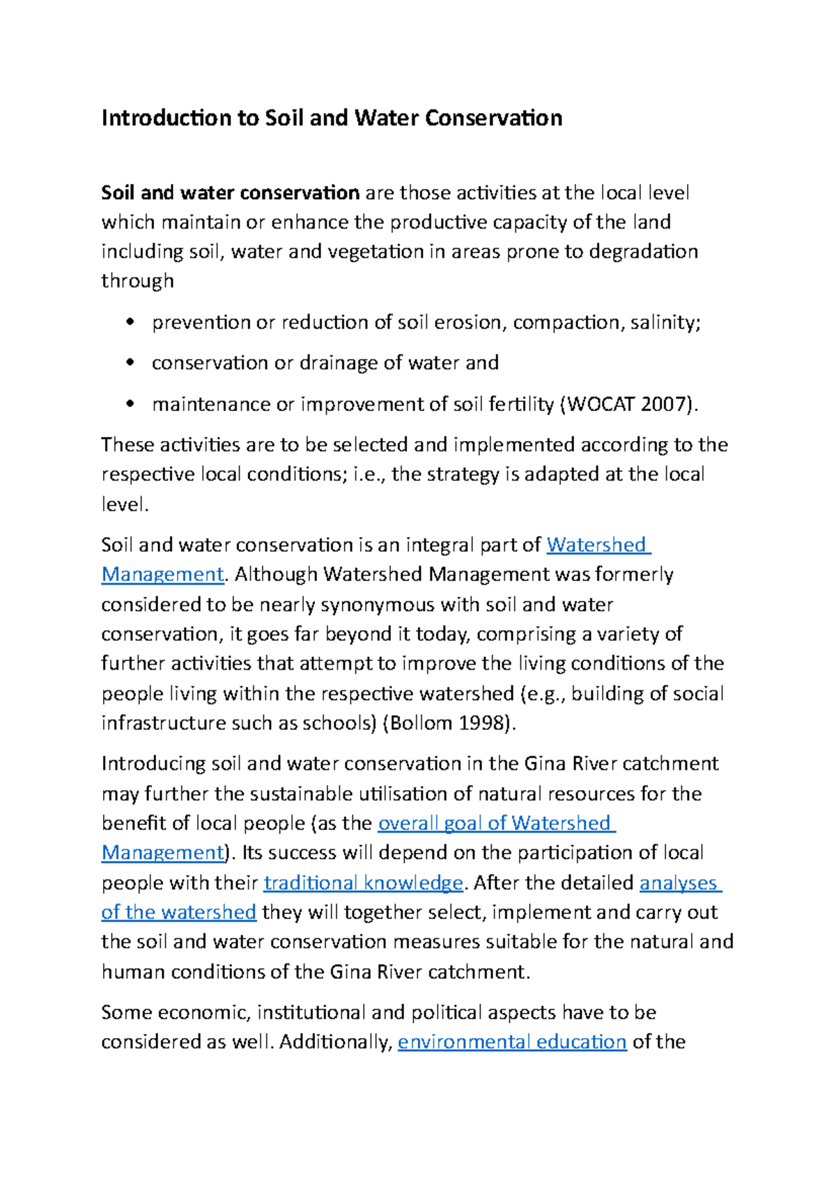 Introduction to Soil and Water Conservation - These activities are to ...