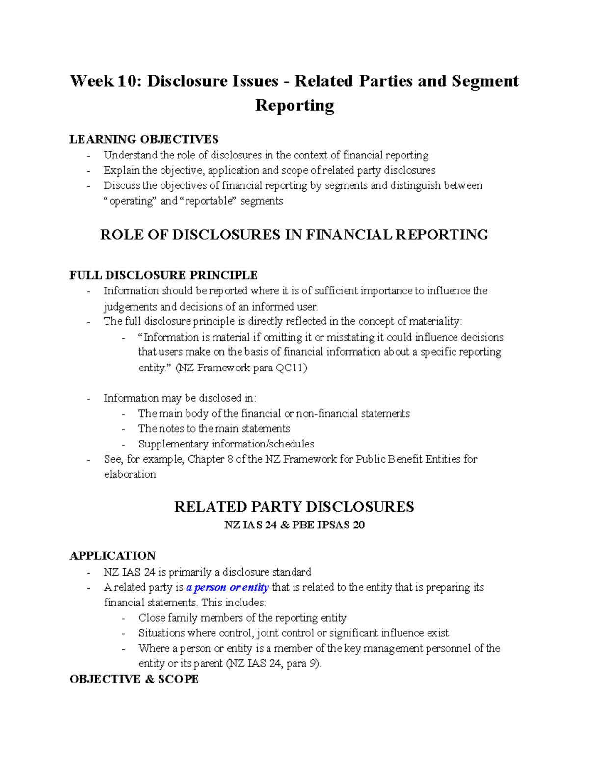 Week 10 Disclosure Issues - Related Parties and Segment Reporting - The ...