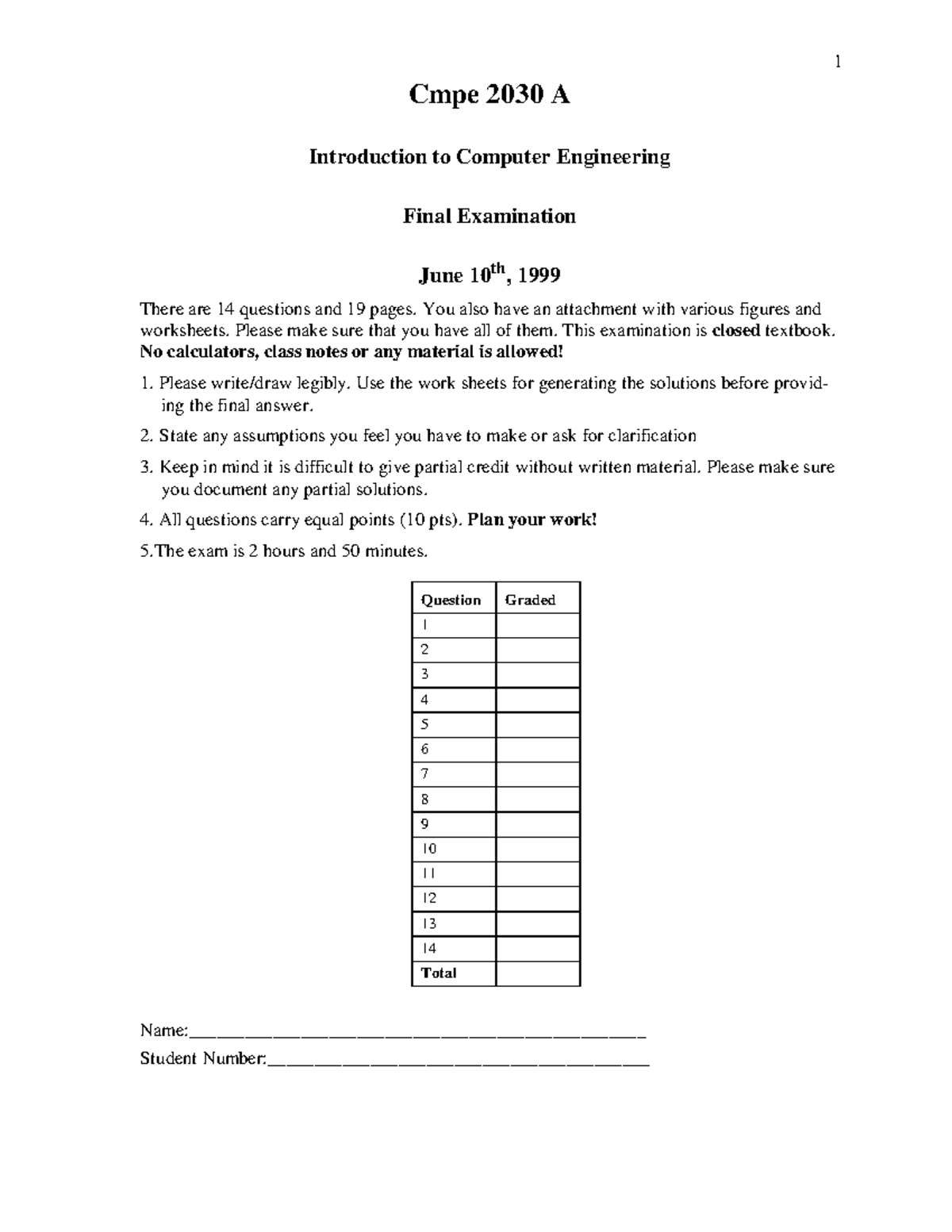 Sp99-sy-ef - Exam Solutions - Cmpe 2030 A Introduction to Computer ...