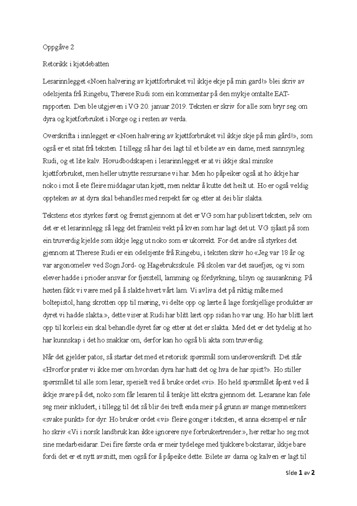 Retorikk i kjøttdebatt nynorsk - Oppgåve 2 Retorikk i kjøtdebatten ...