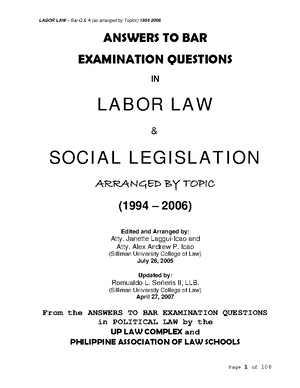 Labor Bar Qs - good luck - LABOR LAW BAR EXAMINATIONS 2009- 2019 Bar ...