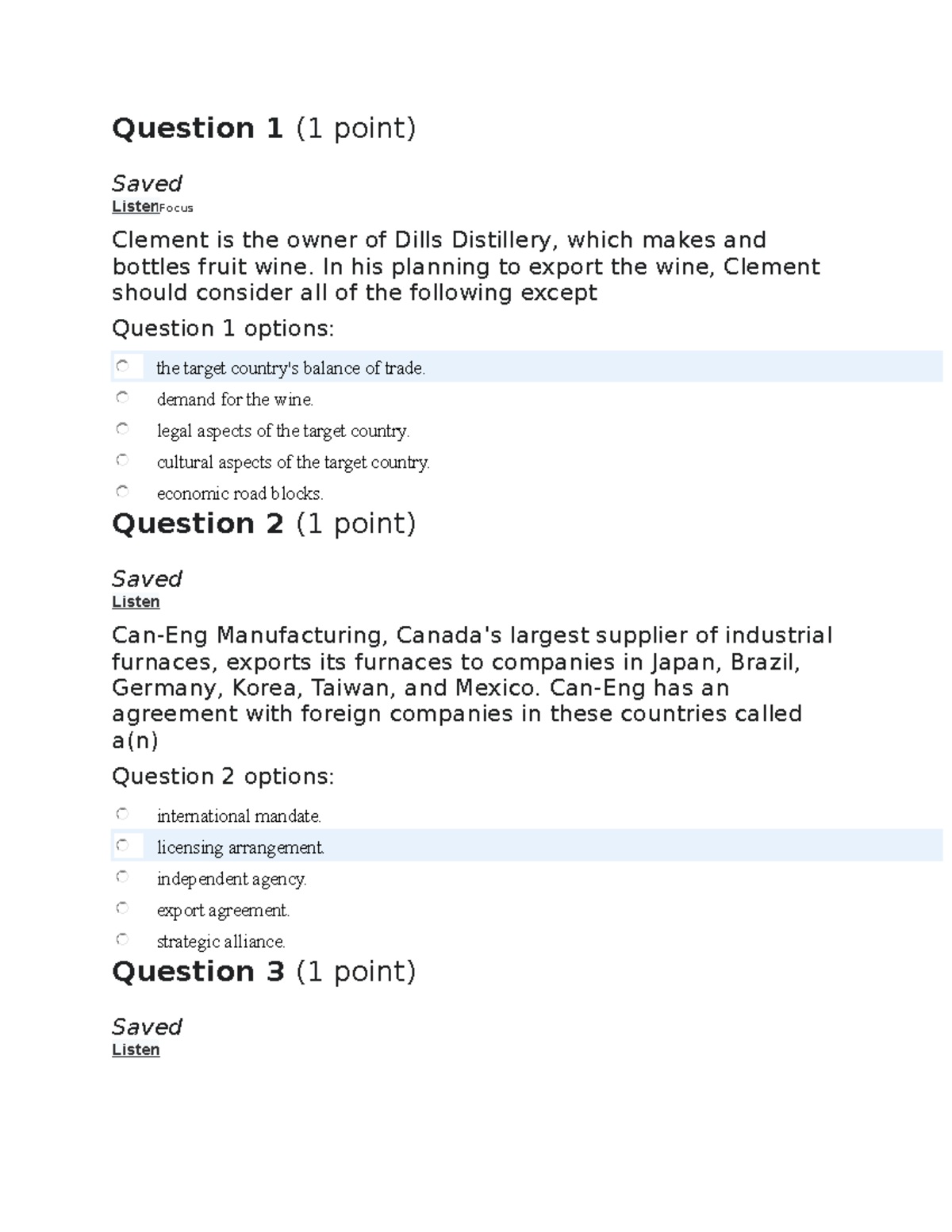 International Trade Quiz - Studocu