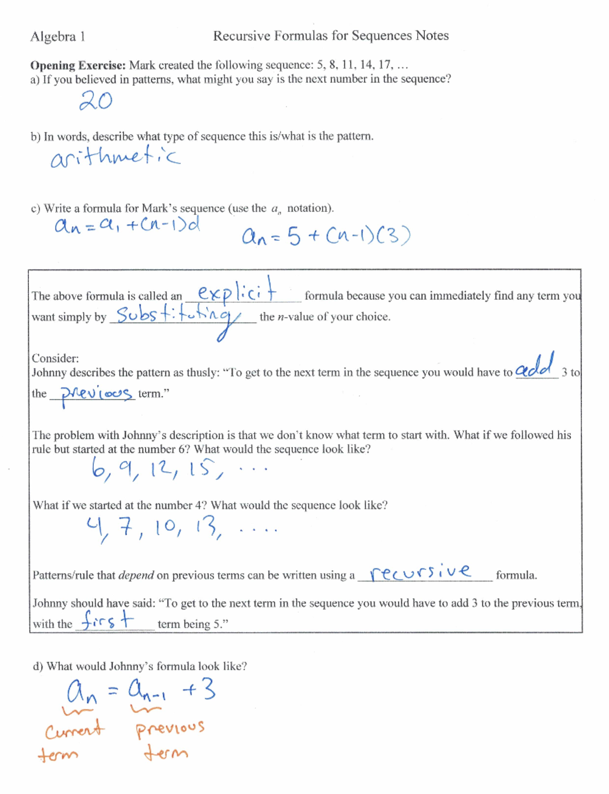 01-18-17. Recursive Sequences Notes Completed - Studocu