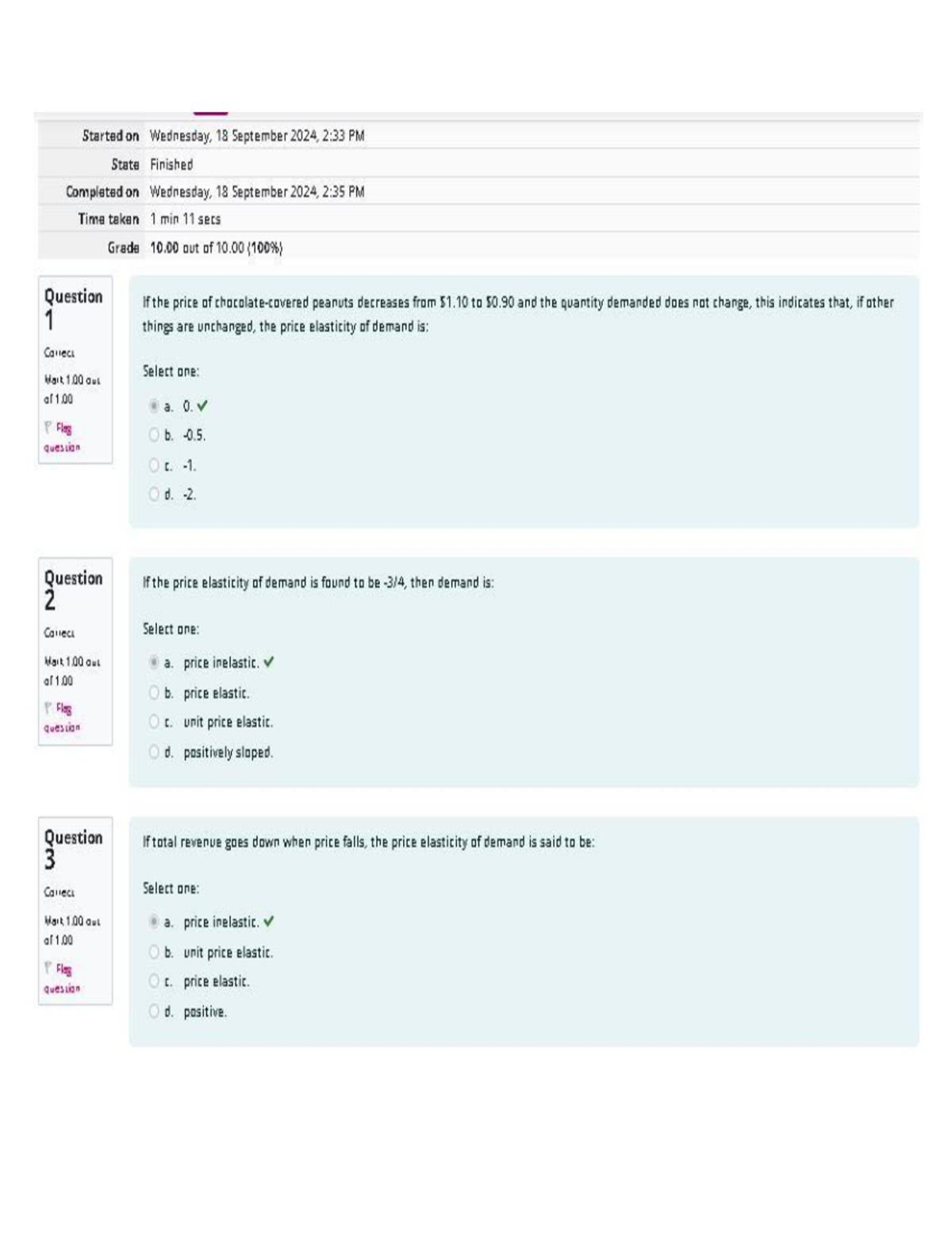 ECON1580 Quiz 2 Chapter 3 - Started on Wednesday, 18 September 2024, 2:33 PM State Finished ...