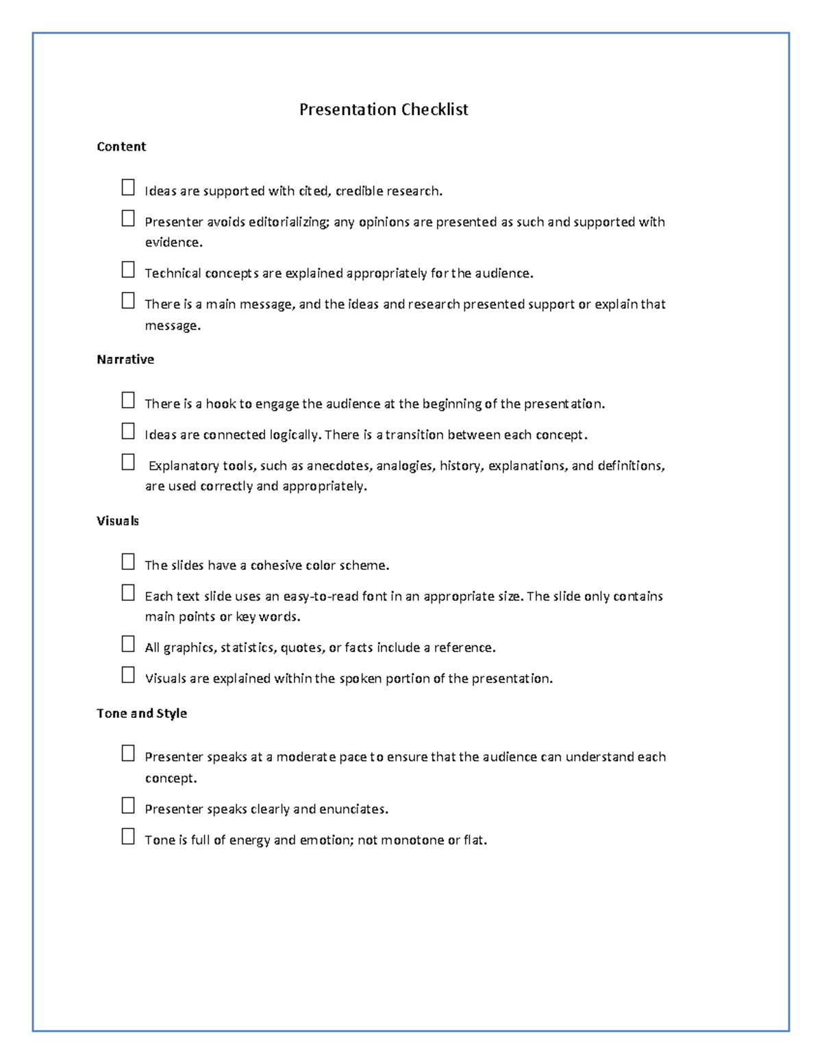 Presentation Checklist - Presentation Checklist Content Ideas are ...