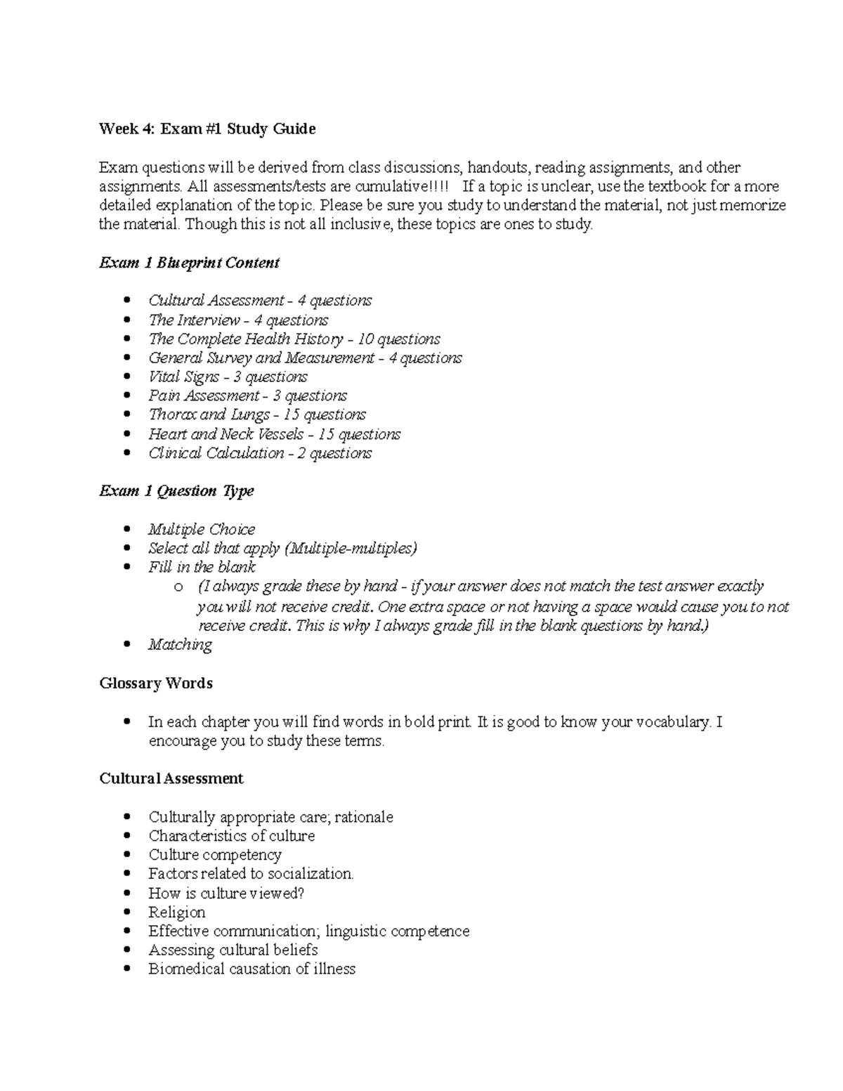 HA Week 4 Exam #1 Study Guide - Week 4: Exam #1 Study Guide Exam ...