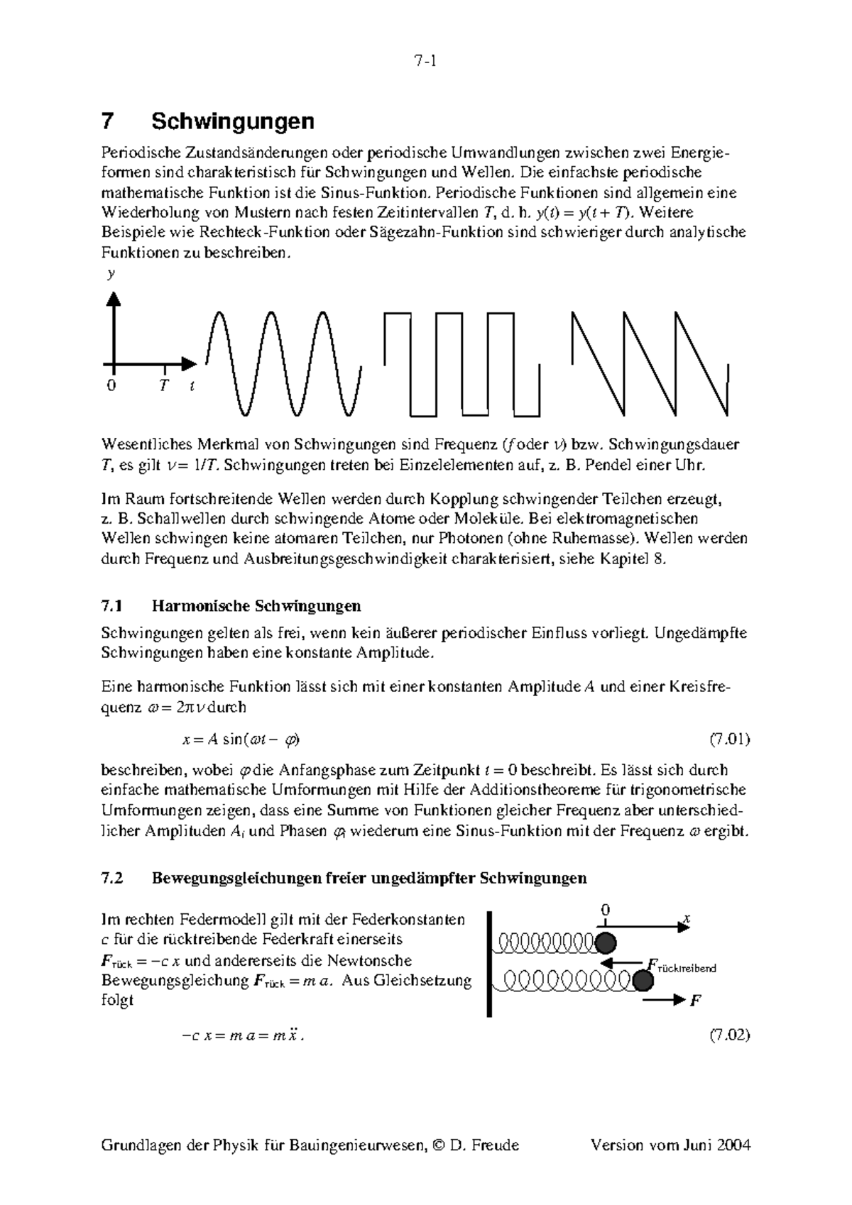 Schwingung - Zusammenfassung Praktikum Technische Physik 2 (Enigneering Physics 2) - 7 ...