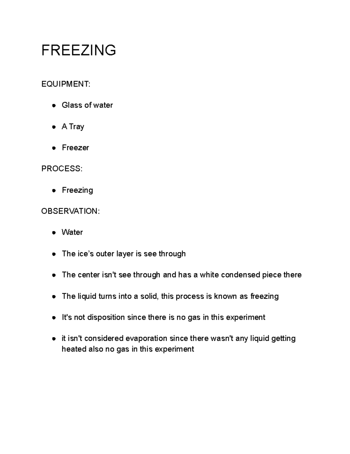 Power of water - FREEZING EQUIPMENT: Glass of water A Tray Freezer ...