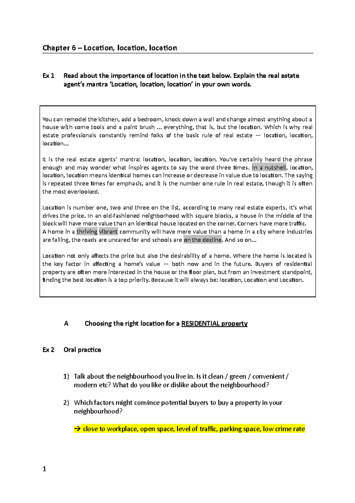 Chapter 6 (worksheet) - Chapter 6 – Location, location, location Ex 1 ...