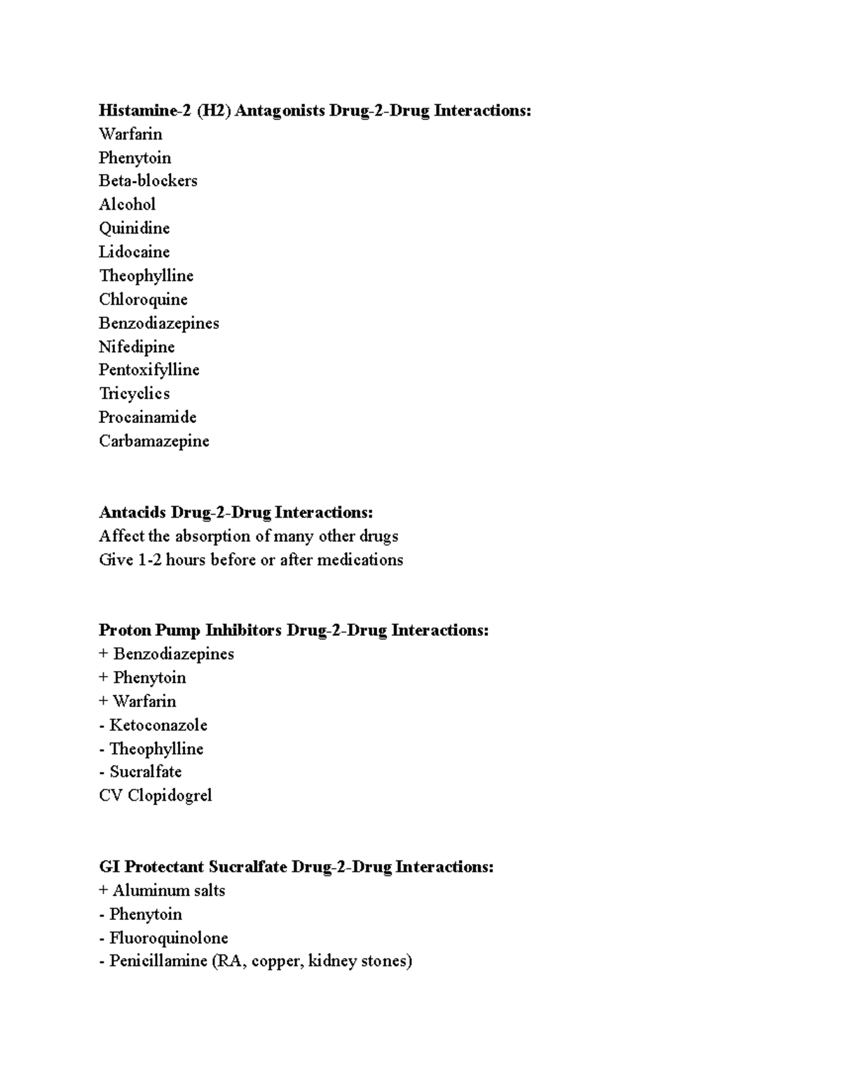 Pharm GI D2D Interactions - Histamine-2 (H2) Antagonists Drug-2-Drug ...