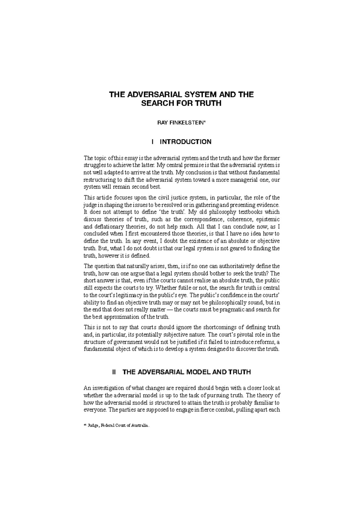The Adversarial System and the Search for Truth - THE ADVERSARIAL ...