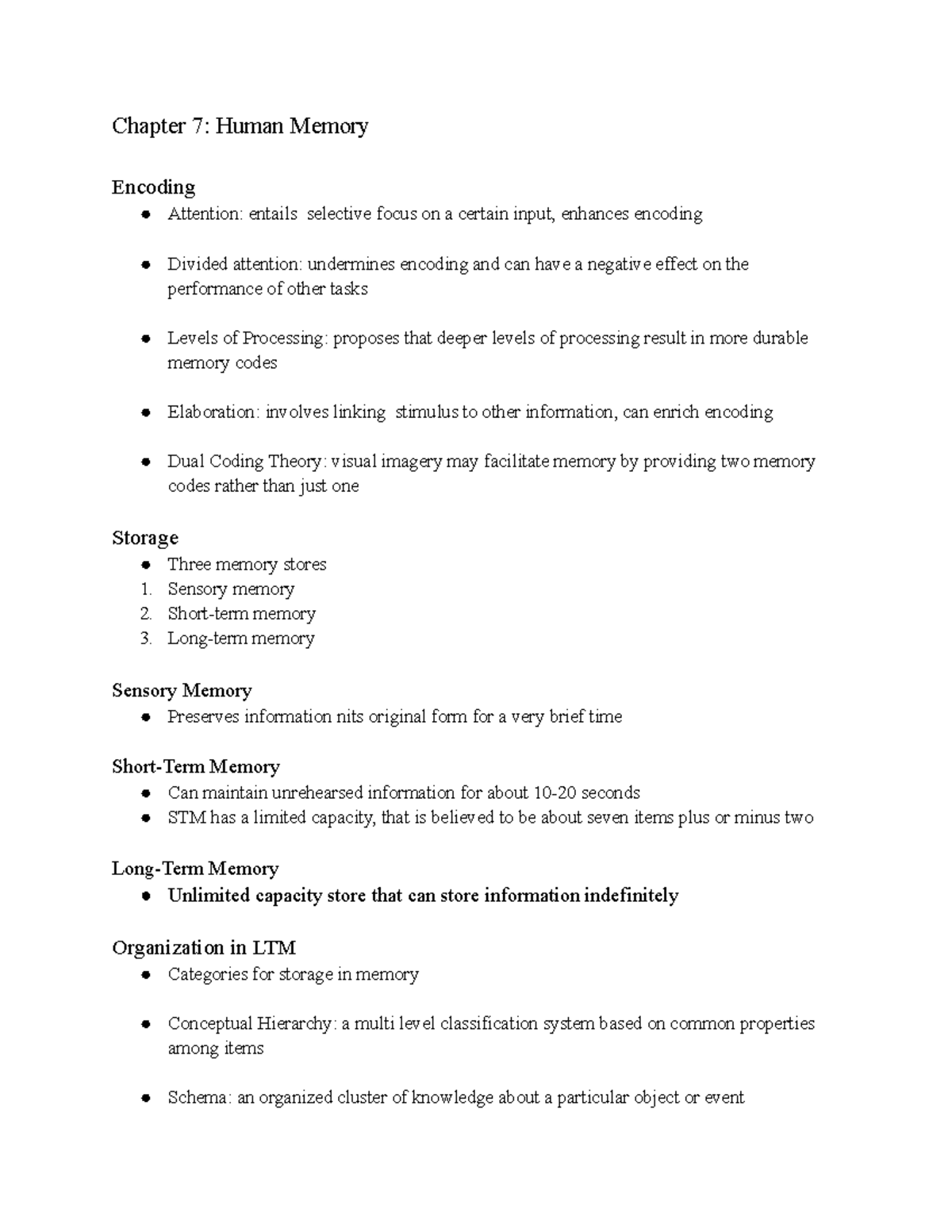 Human Memory - Chapter 7: Human Memory Encoding Attention: entails ...