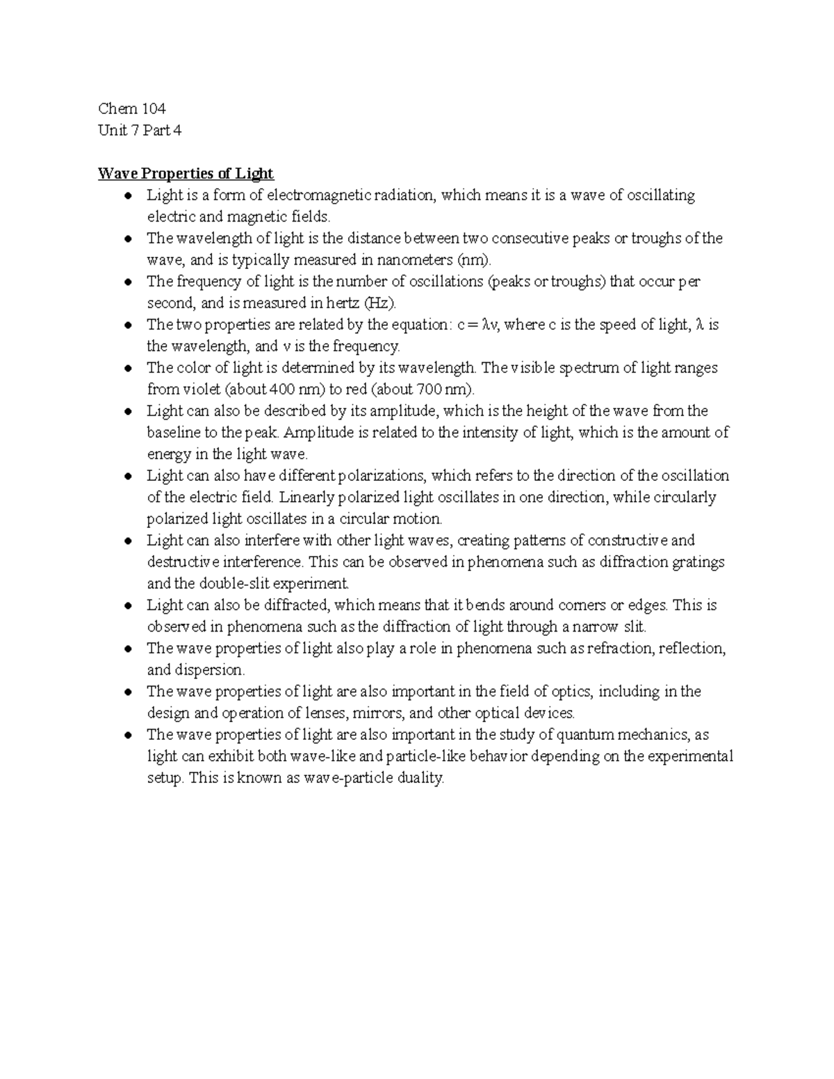 General Chemistry 104 Unit 7 Part 4 Notes - Chem 104 Unit 7 Part 4 Wave ...