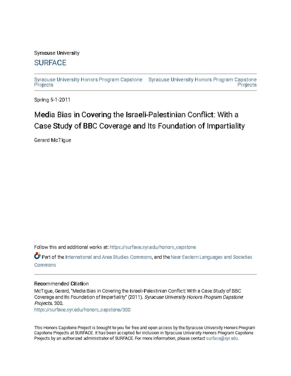 Media Bias in Covering the Israeli-Palestinian Conflict With a - syr ...