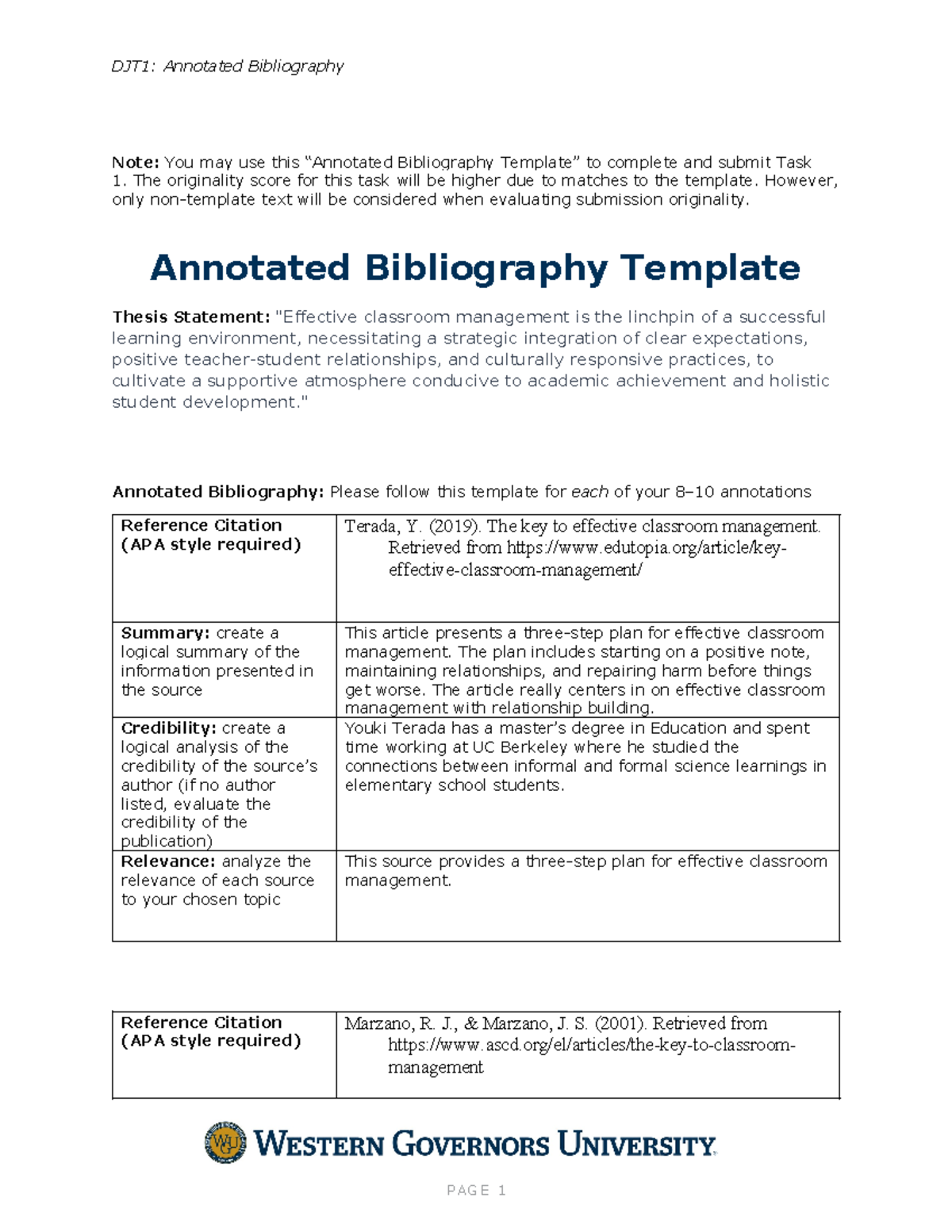 Annotated Bibliography 1 - Note: You may use this “Annotated ...