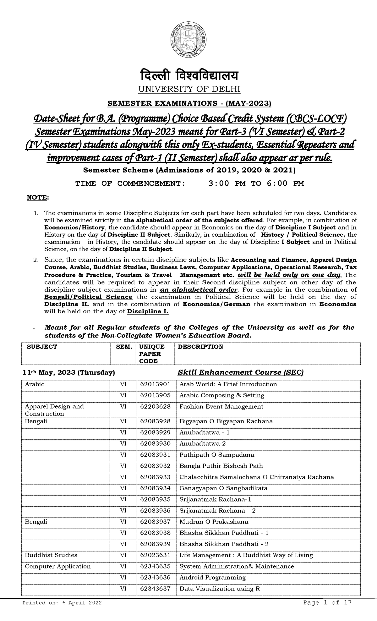 BA(Prog.)-2023-SEM.-II-IV-VI (CBCS)-LOCF-10-04-2023 - fnYyh fo’ofo|ky; UNIVERSITY OF DELHI ...