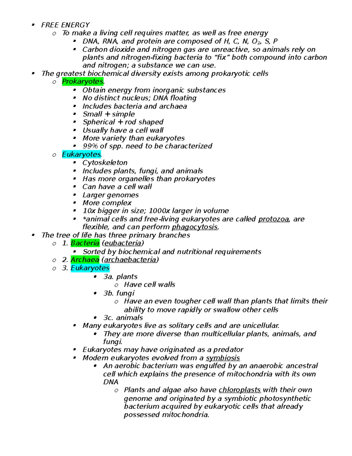 Chapter 1 notes - FREE ENERGY o To make a living cell requires matter ...