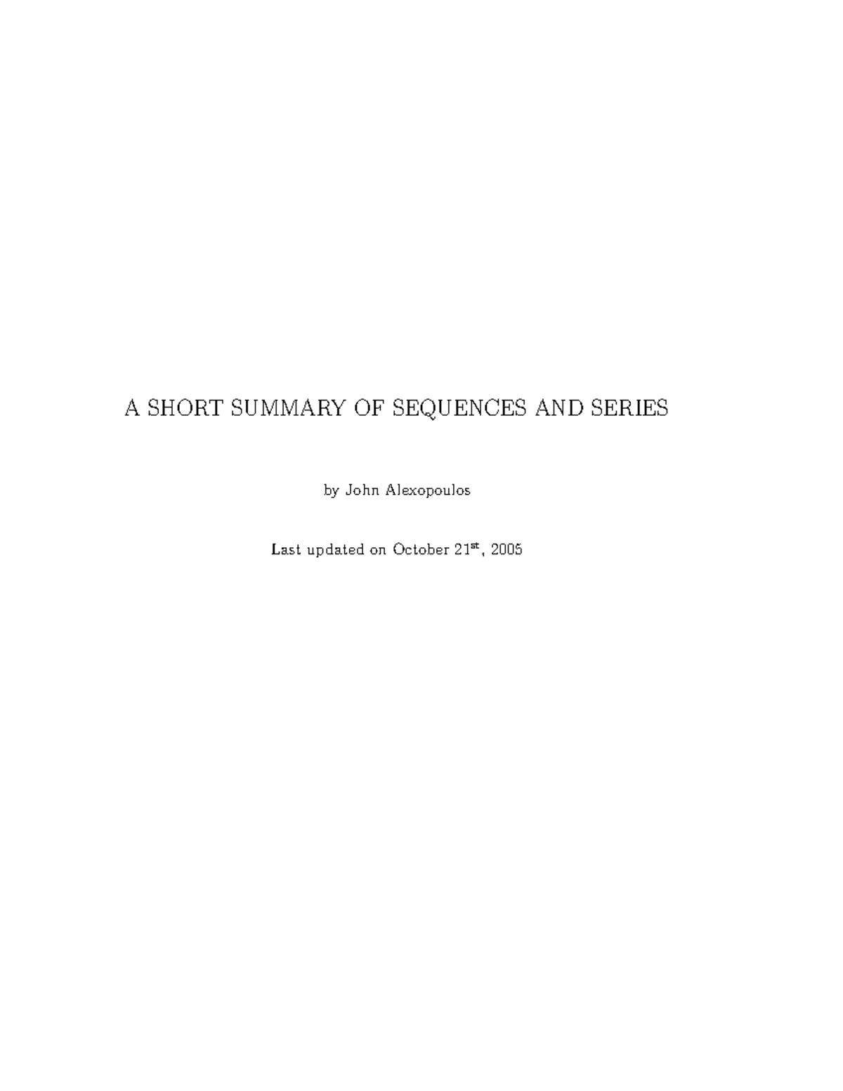 Series summary Series Summary A SHORT SUMMARY OF SEQUENCES AND