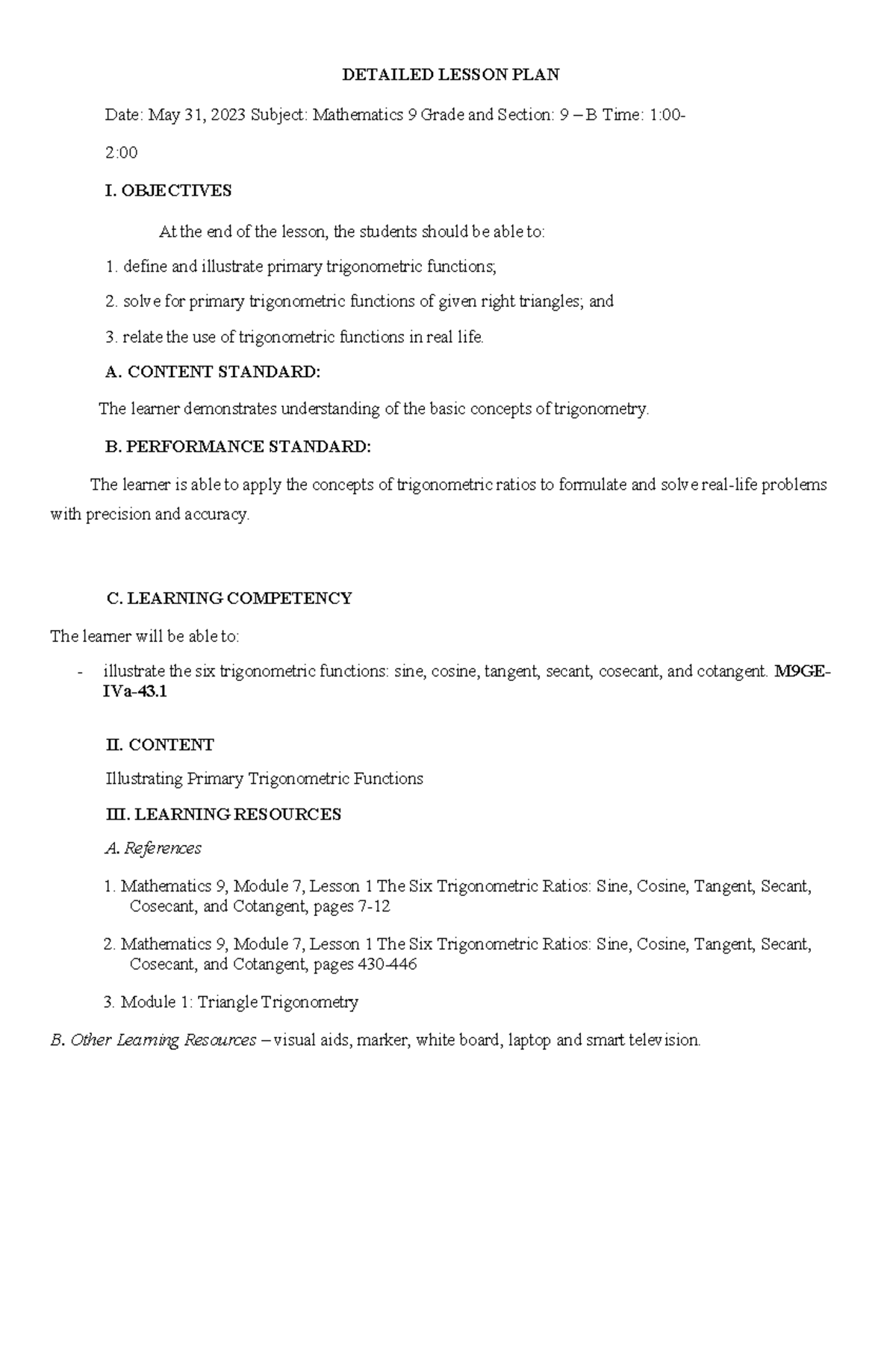 Kopya ng Lessoj Plan TTL - DETAILED LESSON PLAN Date: May 31, 2023 ...