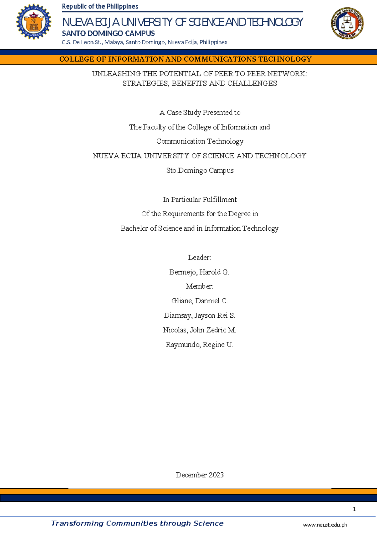 Case Study in CC100 and Itnet 01 - NUEVA ECIJA UNIVERSITY OF SCIENCE ...