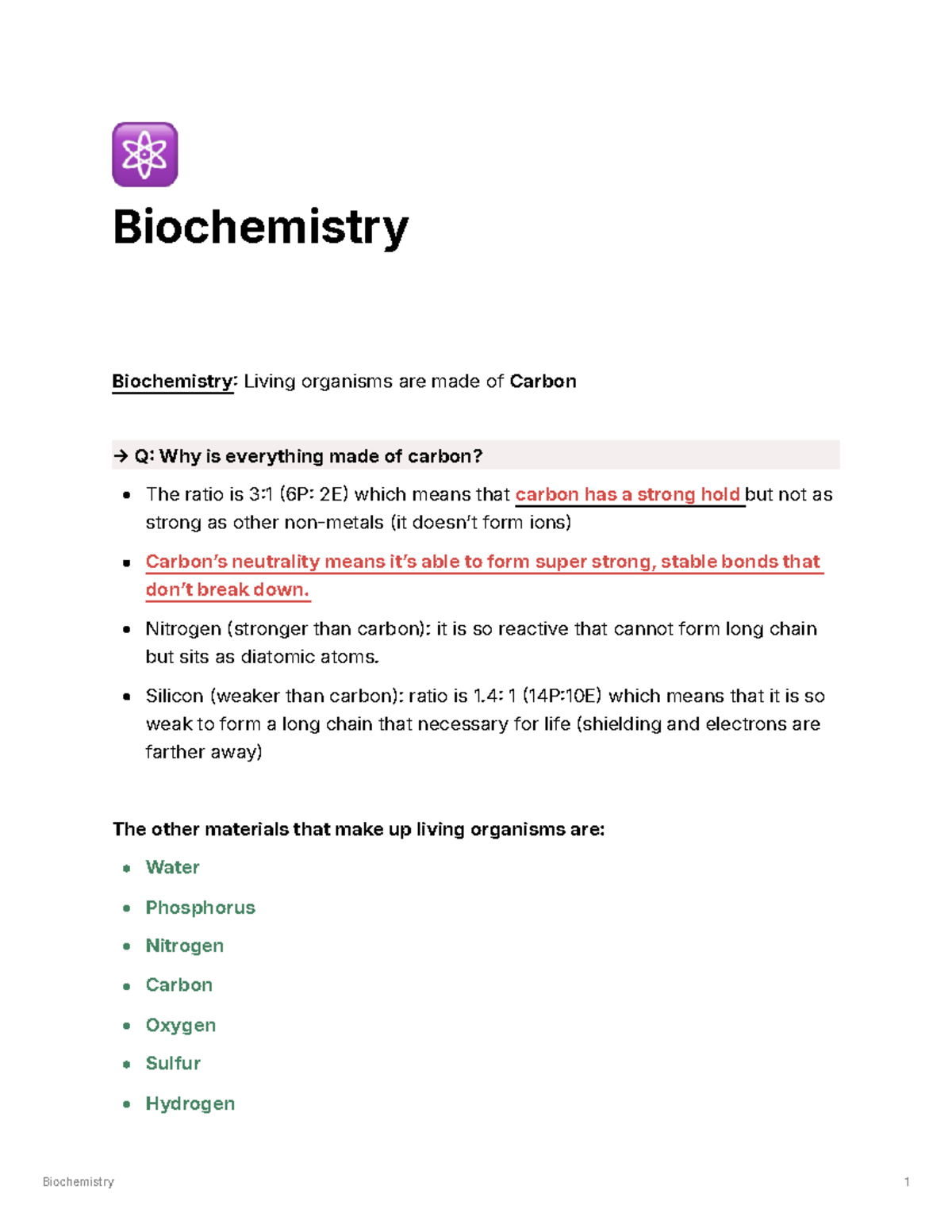 Biochemistry SBI4U - ⚛ Biochemistry Biochemistry Living organisms are ...