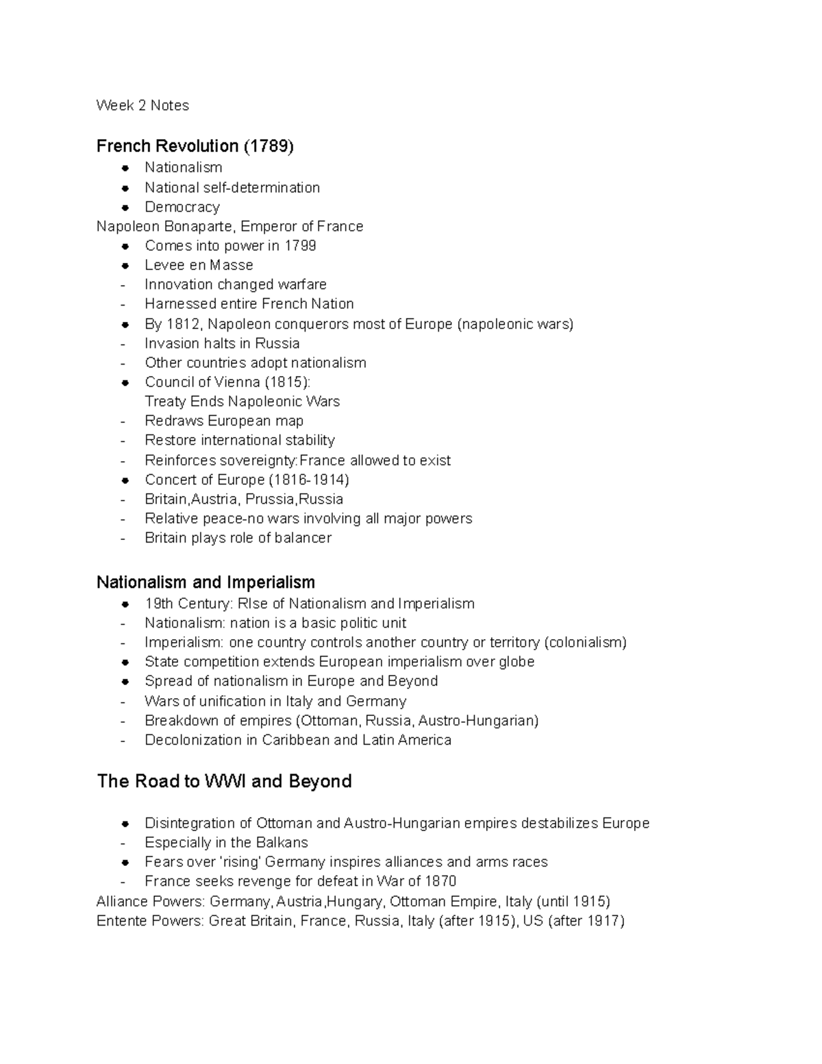 Video Notes PSC116 - Week 2 Notes French Revolution (1789) Nationalism ...