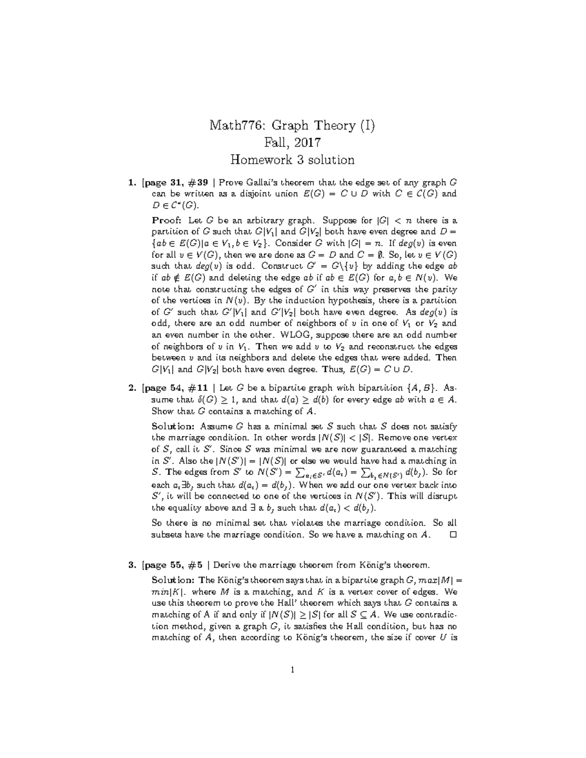 Homework 3 sol - Practice sheet - Math776: Graph Theory (I) Fall, 2017 ...