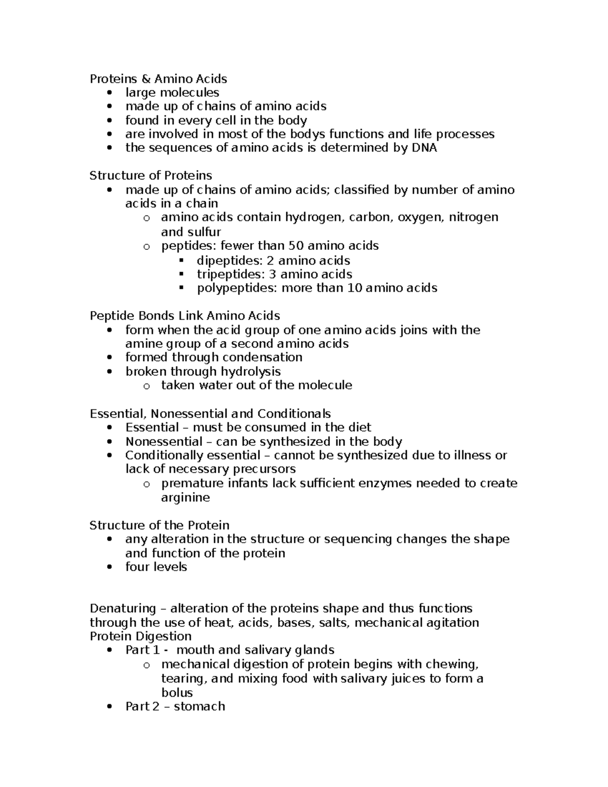 Proteins - Notes - Proteins & Amino Acids large molecules made up of ...