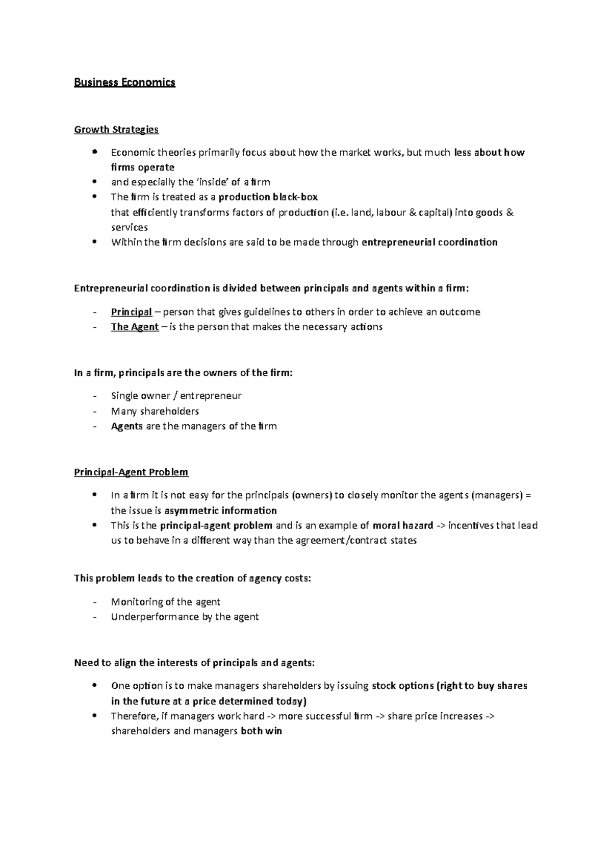 Business Economics Notes 8 - Business Economics Growth Strategies ...