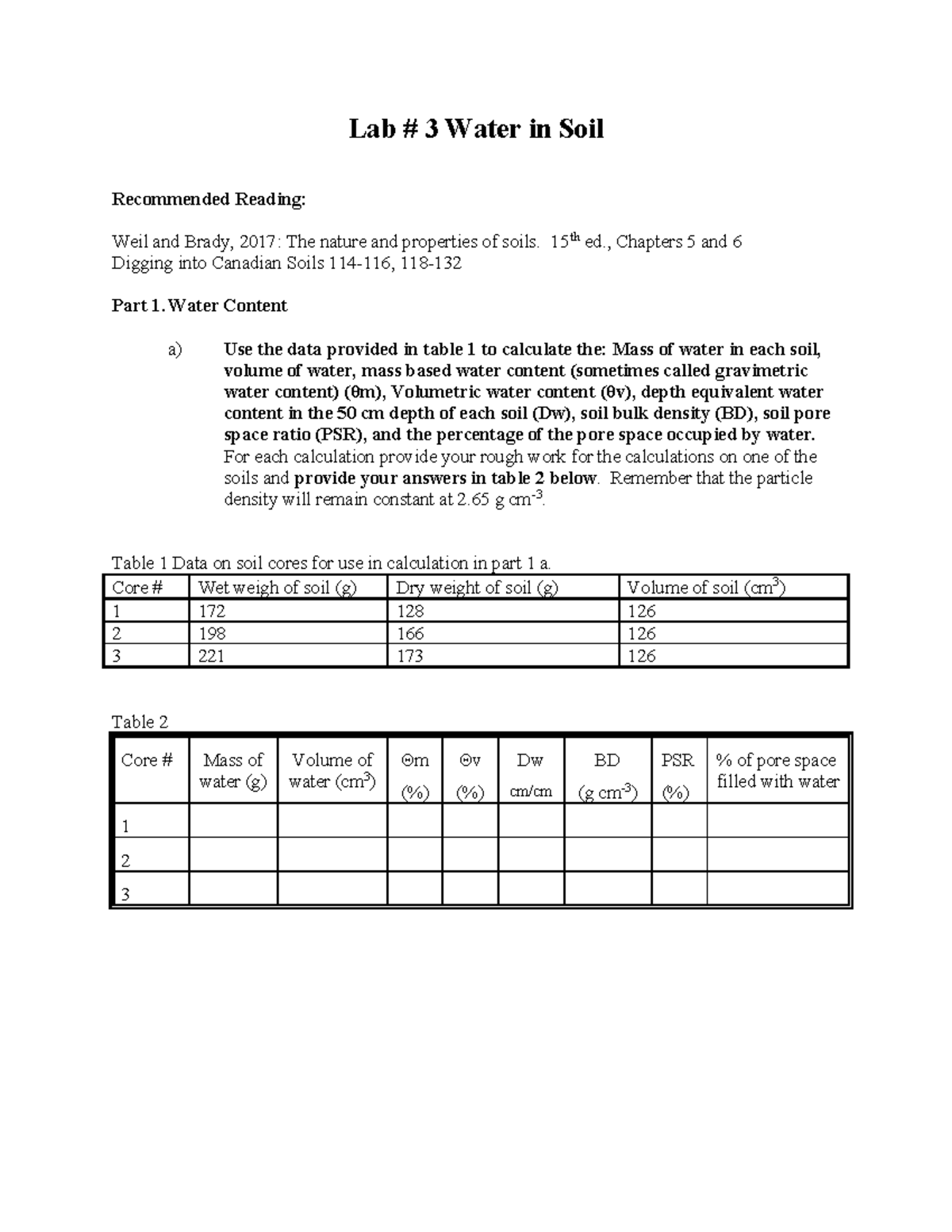 Lab 3 water 2023 - Soils - Lab # 3 Water in Soil Recommended Reading ...