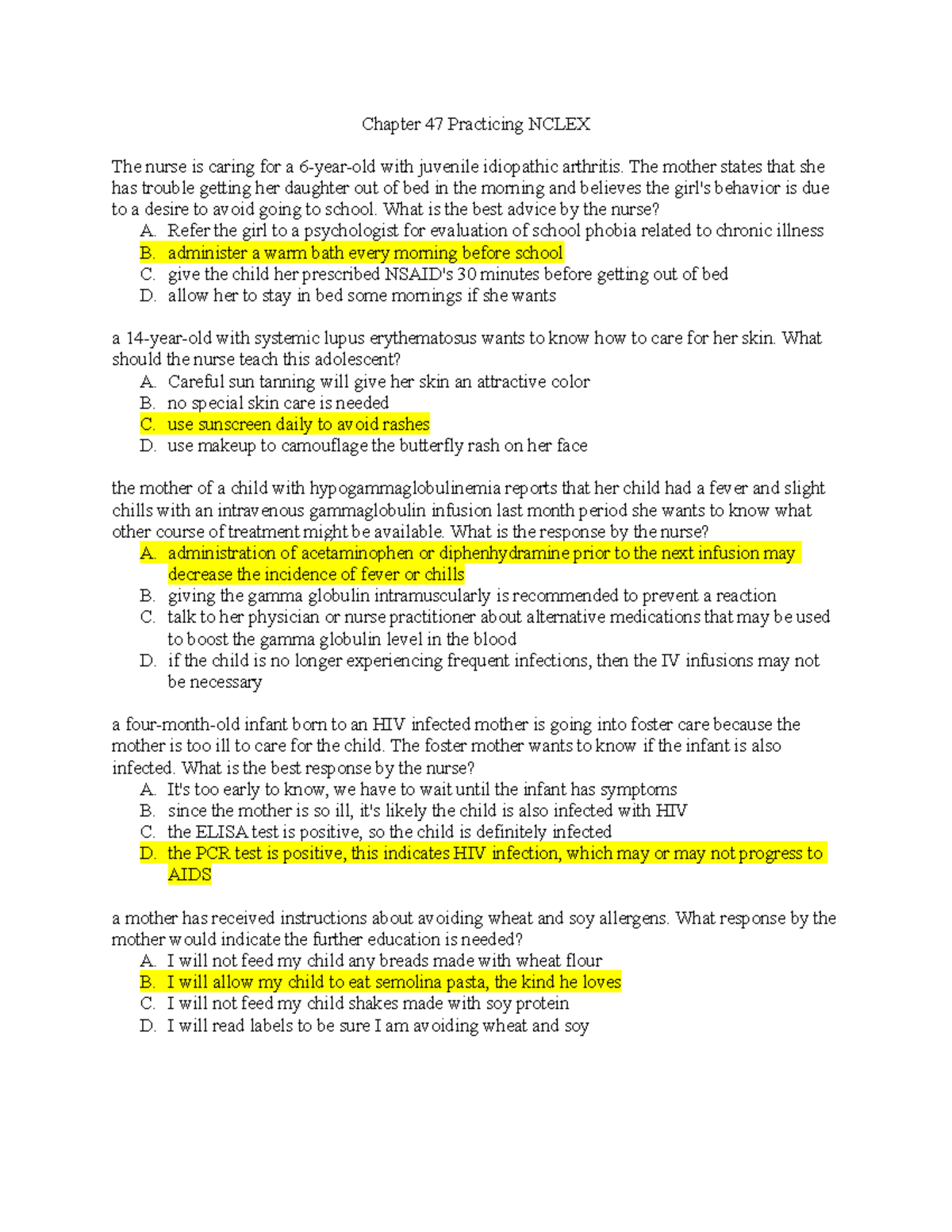 CH 47 Practicing Nclex - homework - Chapter 47 Practicing NCLEX The ...