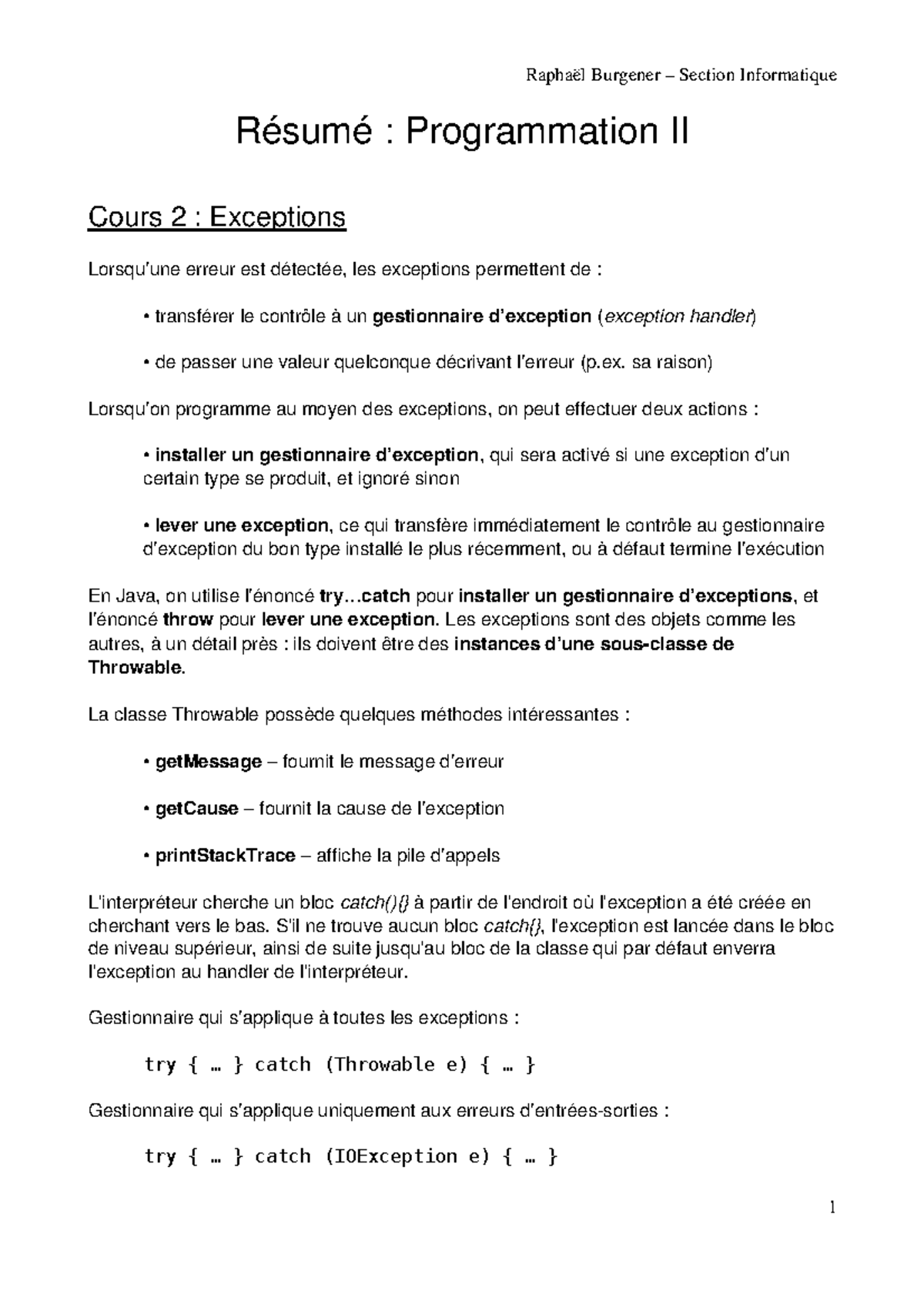 Ofpptmaroc - Programmation - Résumé : Programmation II Cours 2 : Exceptions Lorsqu’une erreur ...