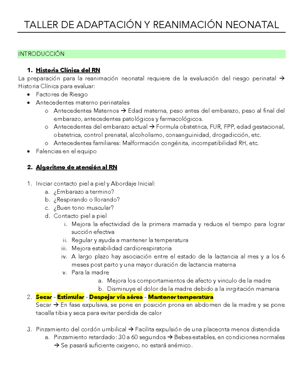Taller DE AdaptacióN Y ReanimacióN Neonatal - TALLER DE ADAPTACIÓN Y ...