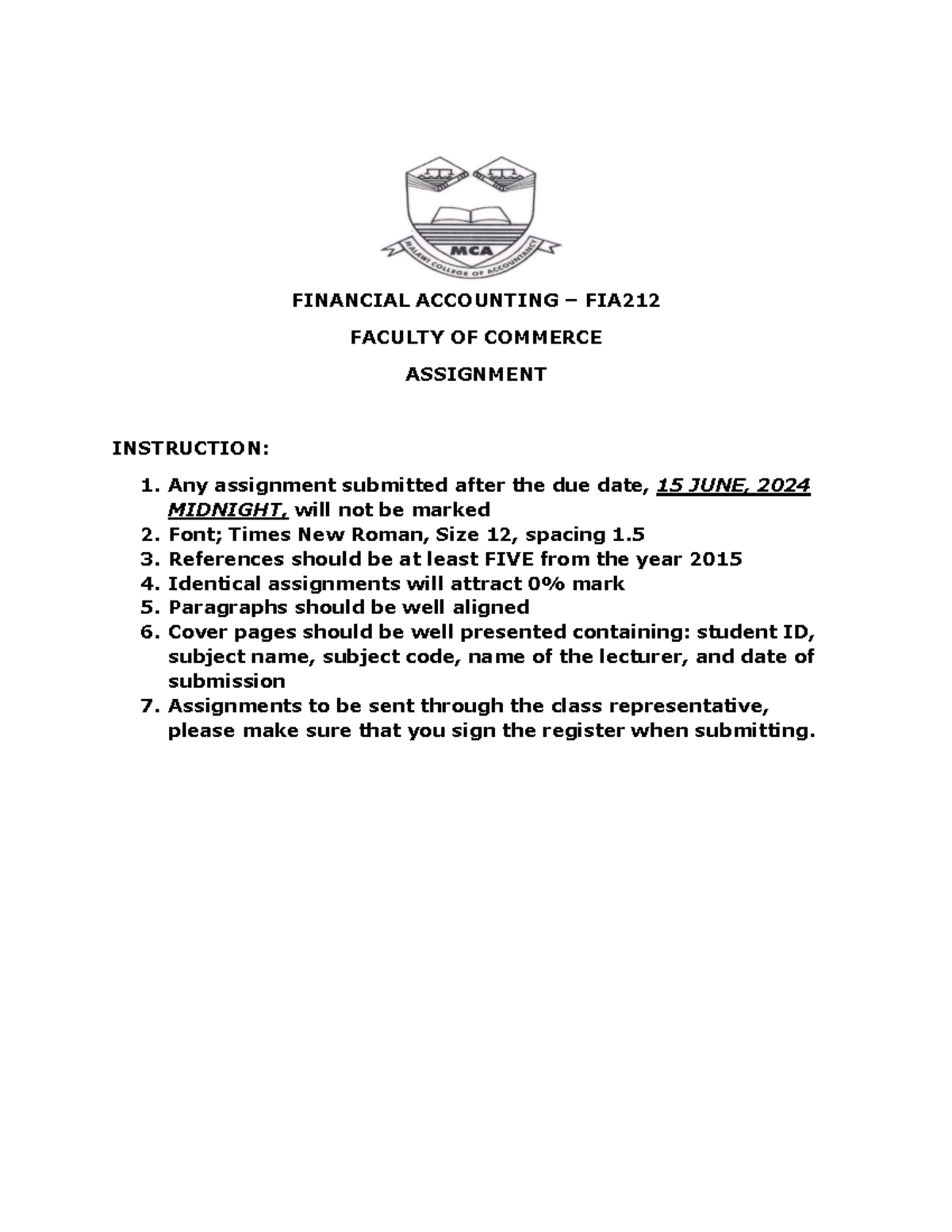 FIA212 AS2024 Assignment - FINANCIAL ACCOUNTING – FIA FACULTY OF ...