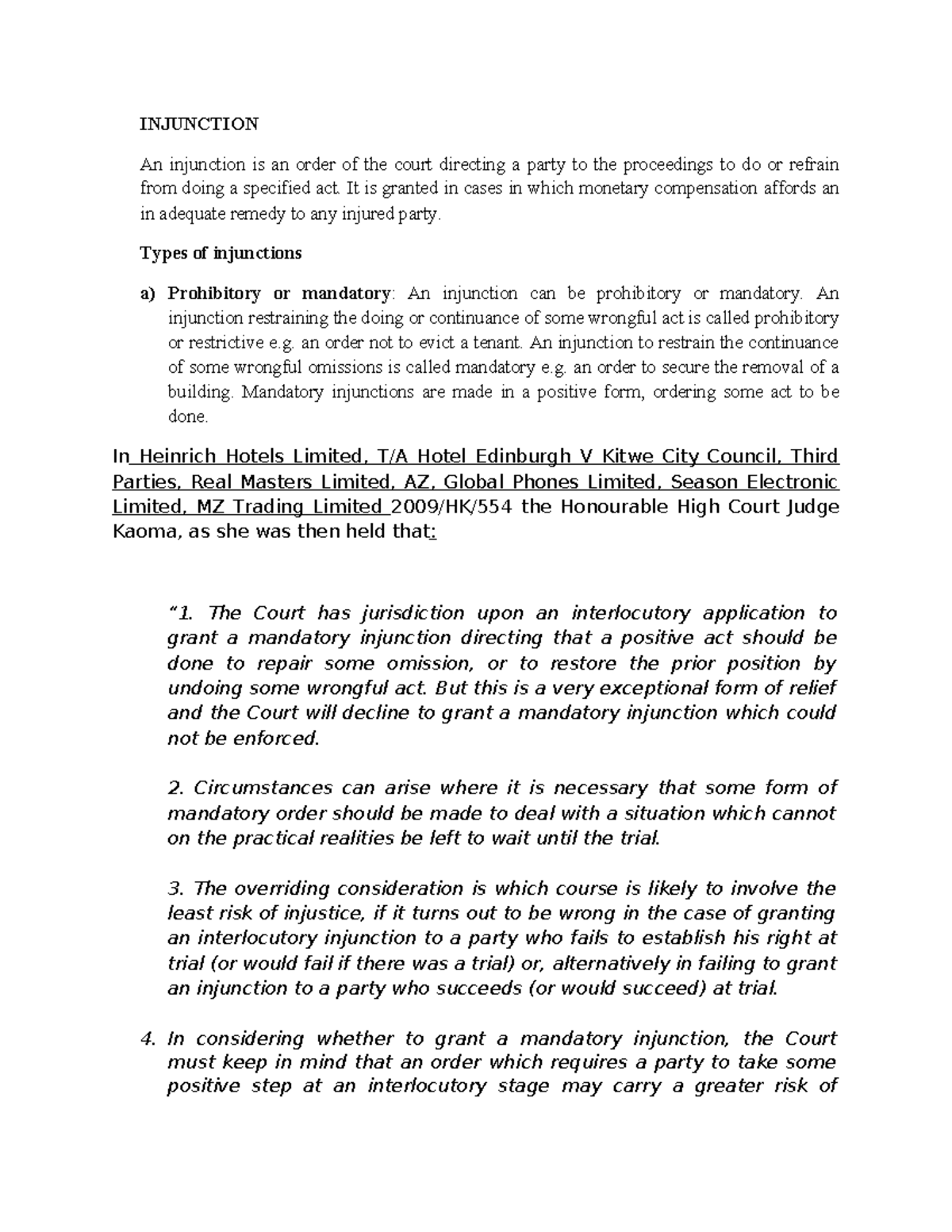 LS 161 Injunction - covers part of remedies in private law - INJUNCTION ...