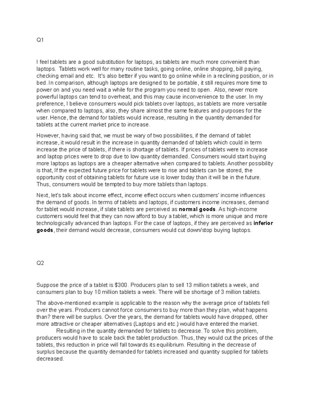 Discussion 2 - Notes - Q I feel tablets are a good substitution for ...