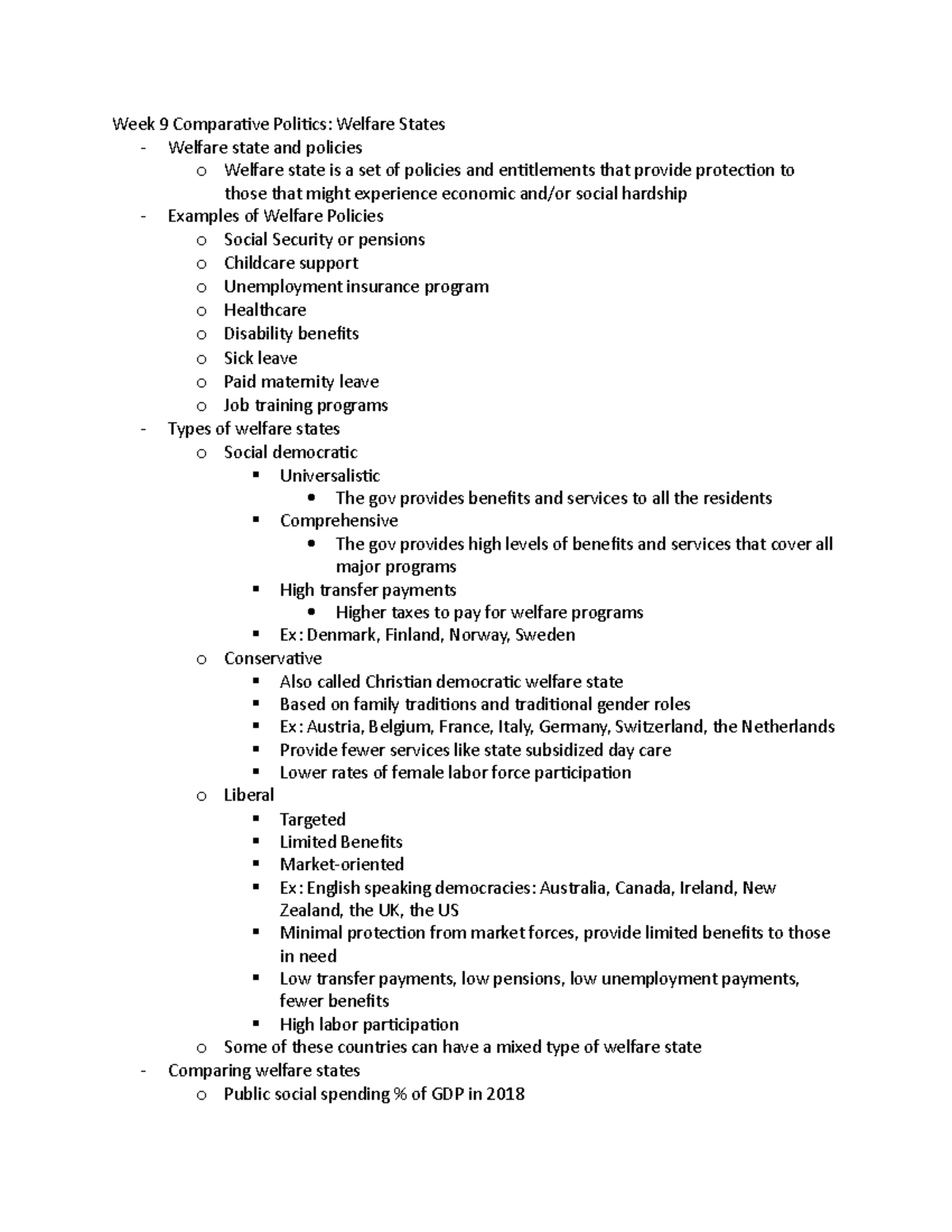 Types of Welfare States - POLI14000EXW - Studocu