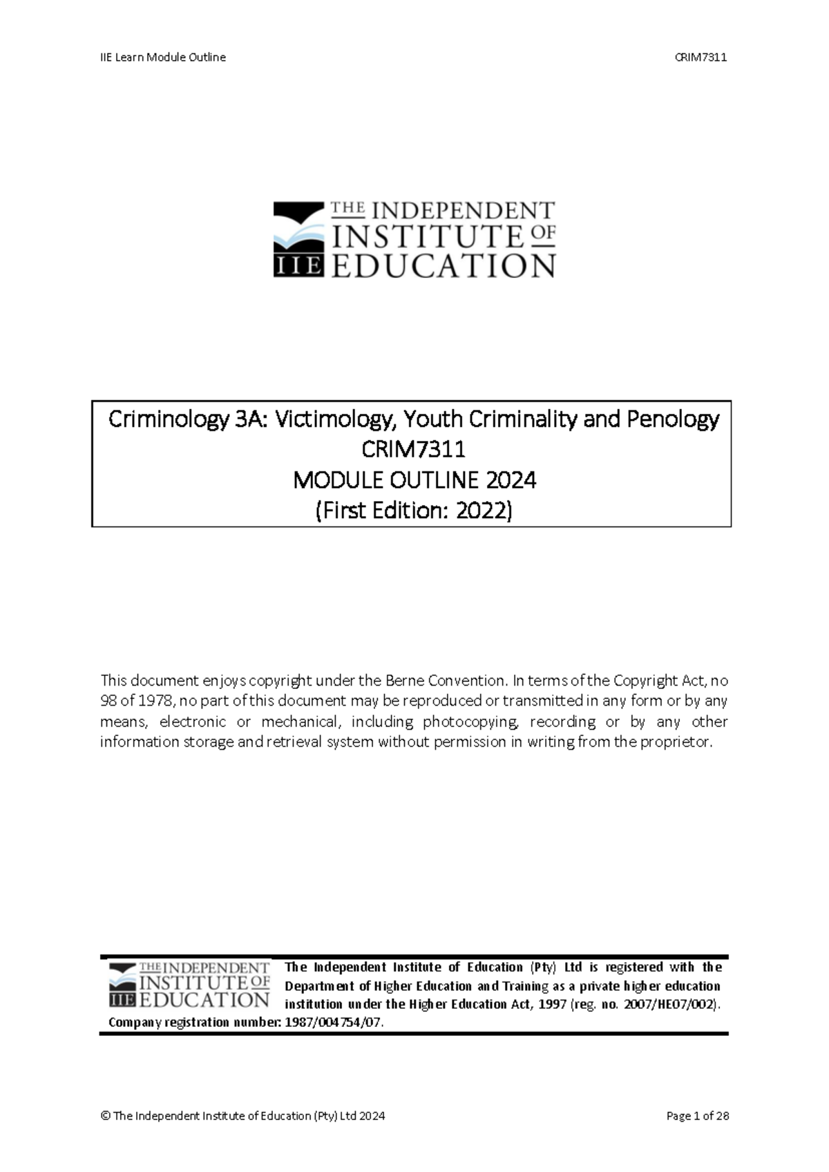 CRIM7311 MO - Crim notes - Criminology 3A: Victimology, Youth ...