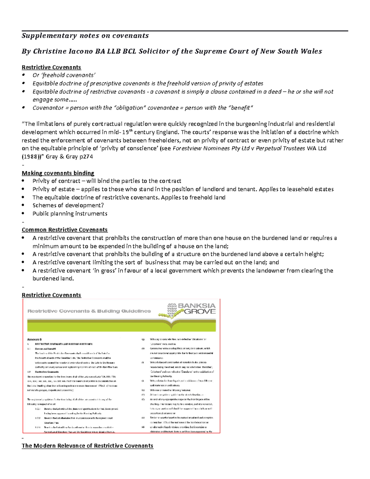 LOCO Supplementary Notes Covenants - Supplementary notes on covenants ...