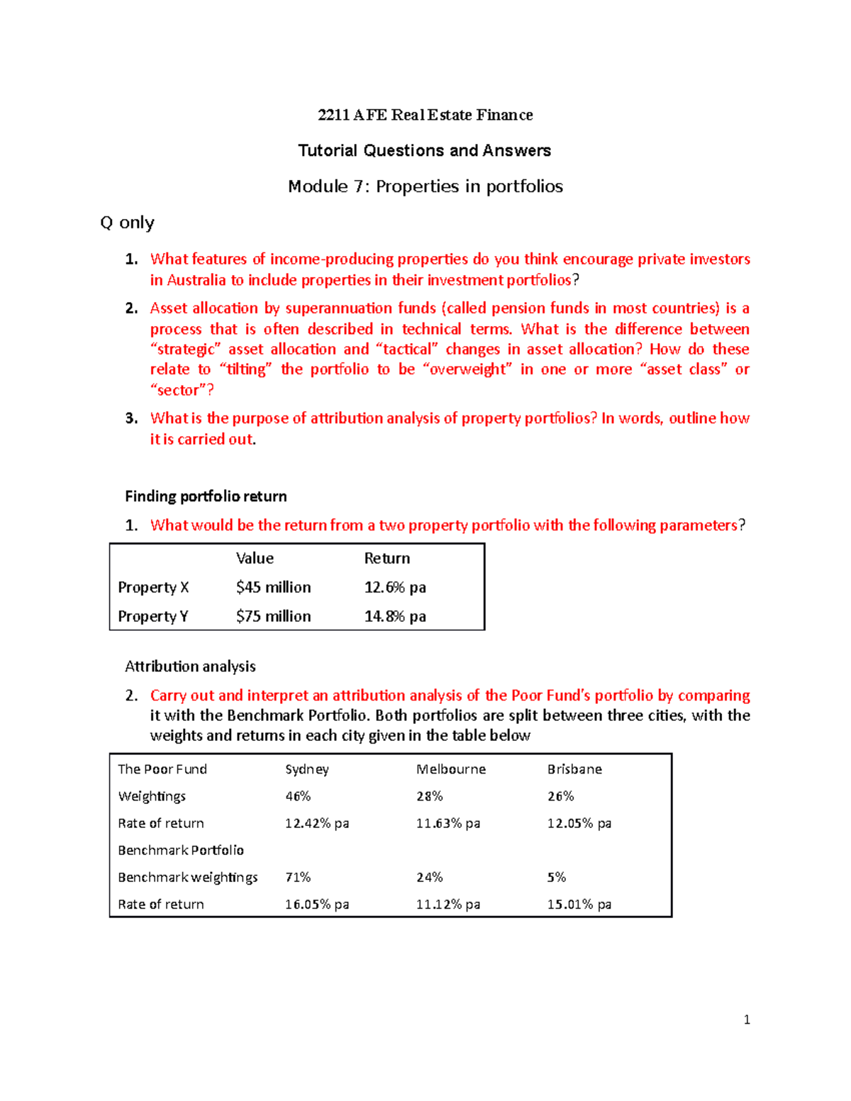 Module 7 Tutorial question answers-Properties in portfolios - 2211 AFE ...