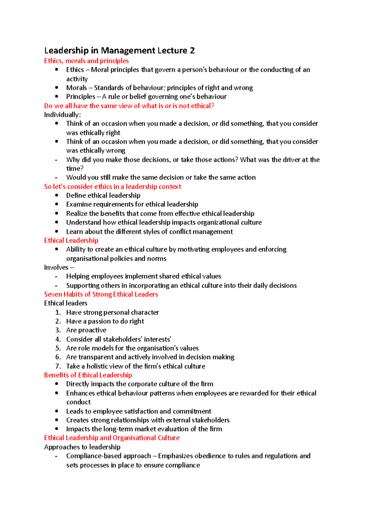 Leadership in Management Lecture 2 - Have strong personal character 2 ...