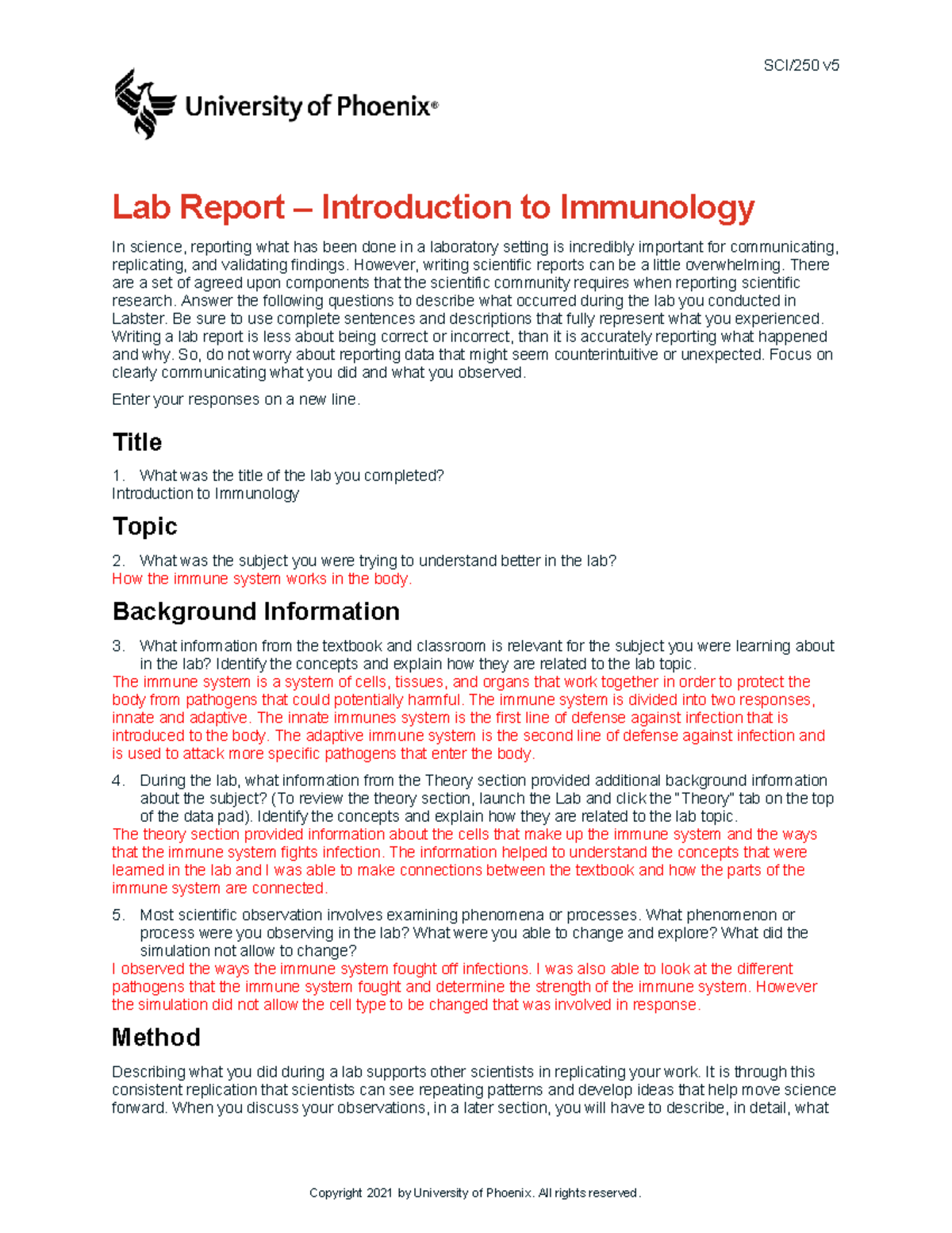 Lab 6 worksheet - SCI/250 v Lab Report – Introduction to Immunology In ...