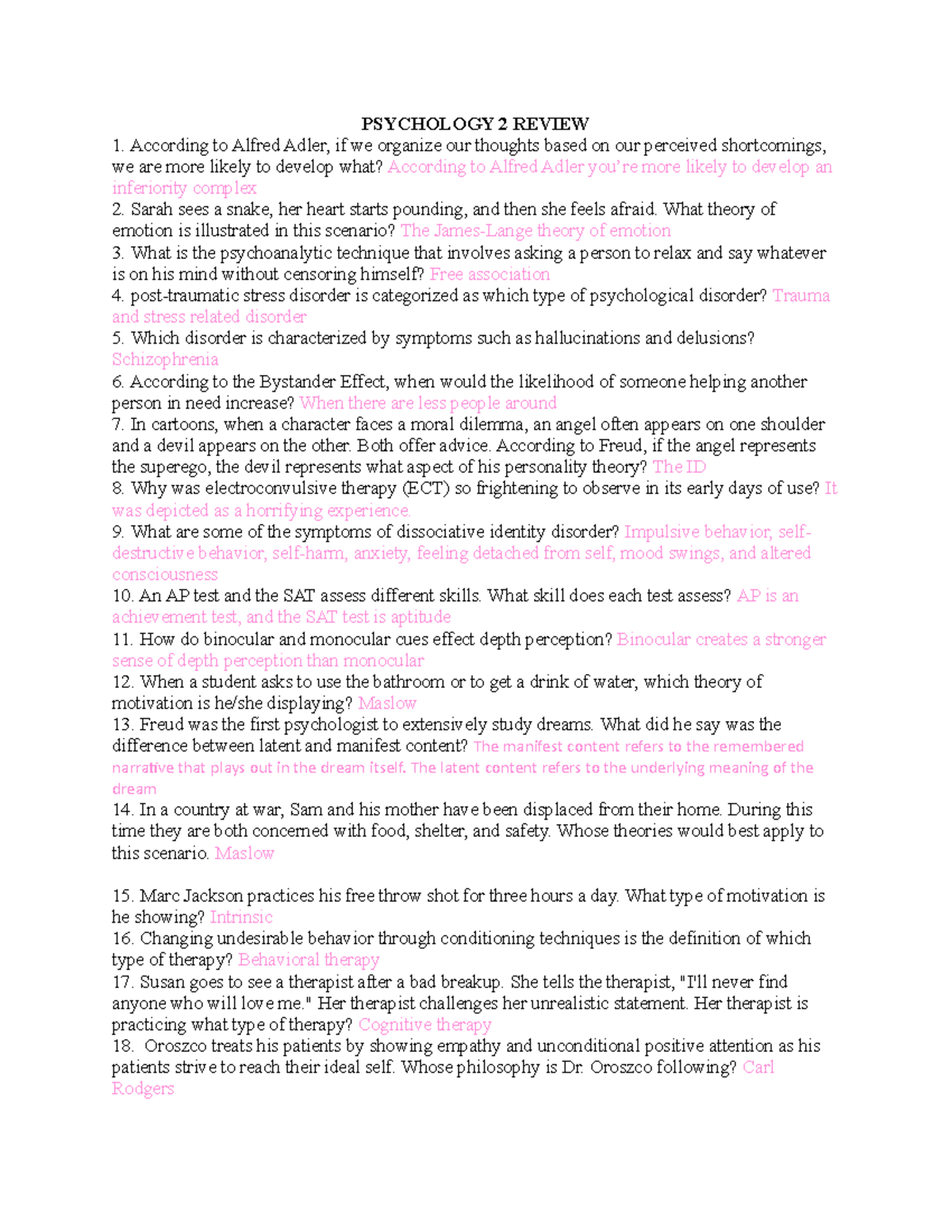 Psychology 2 Review-1 - notes - PSYCHOLOGY 2 REVIEW 1. According to ...