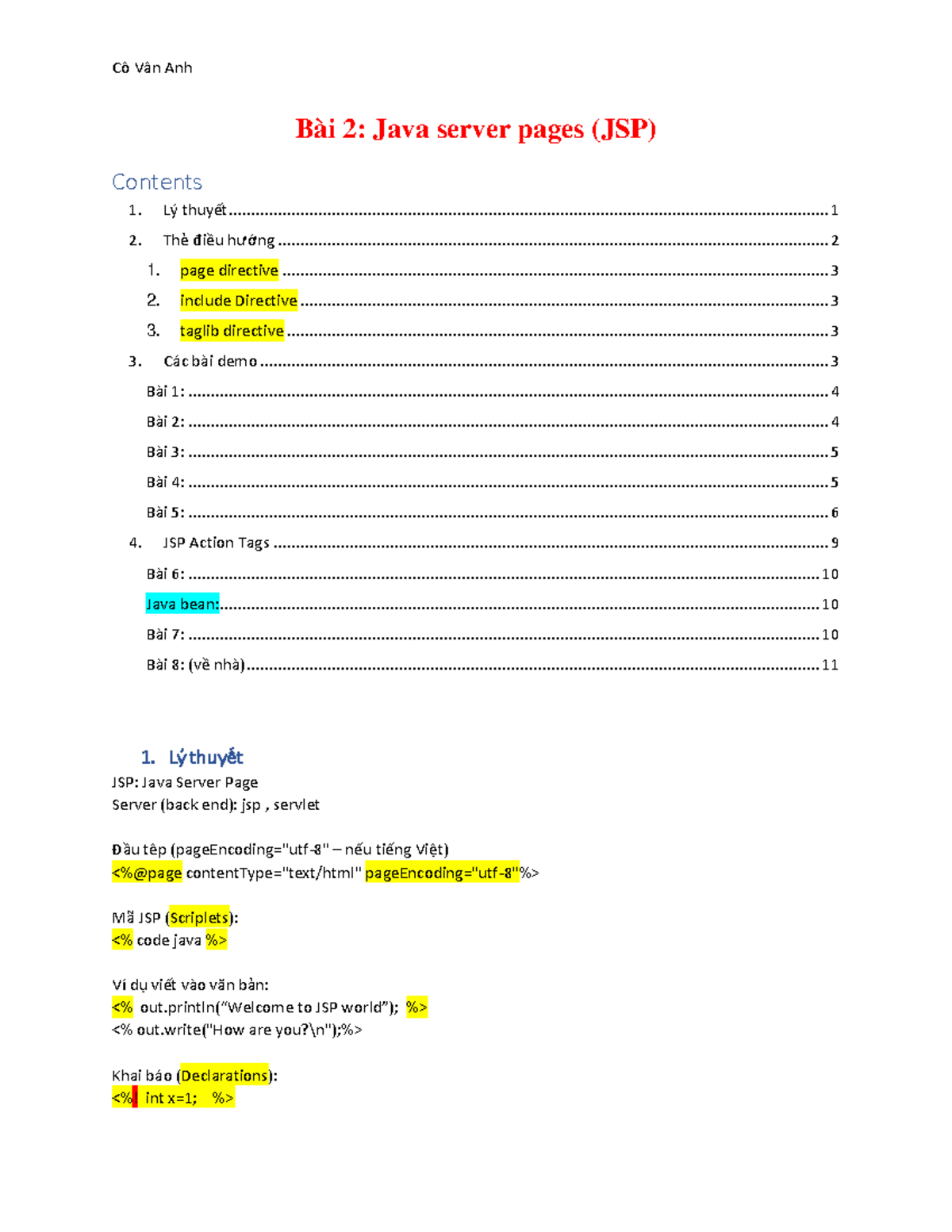 02-JSP-Given To Student - Bài 2: Java server pages (JSP) Contents Lý thuyết - Studocu