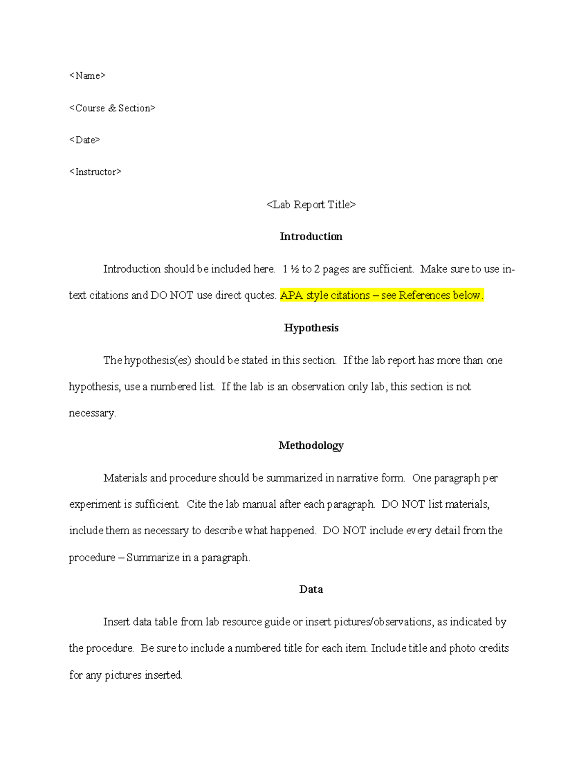 BIO 181 Lab Report Template F24 - - Studocu