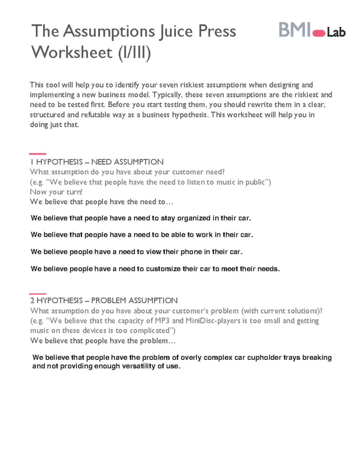 Assumptions Juice Press Worksheet - Studocu