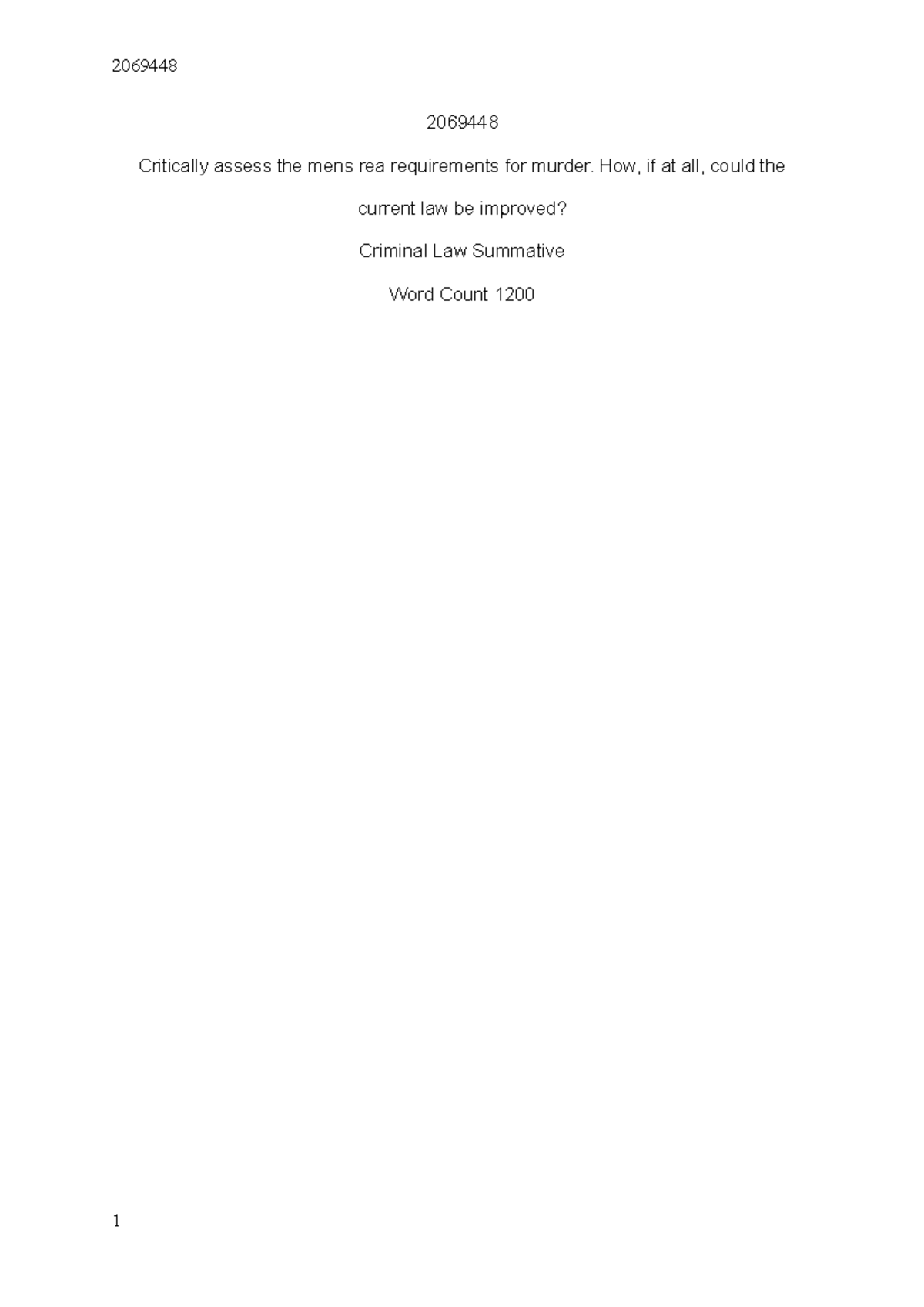 Criminal Law Summative 2069448 Critically Assess The Mens Rea criminal-law-summative-2069448-critically-assess-the-mens-rea