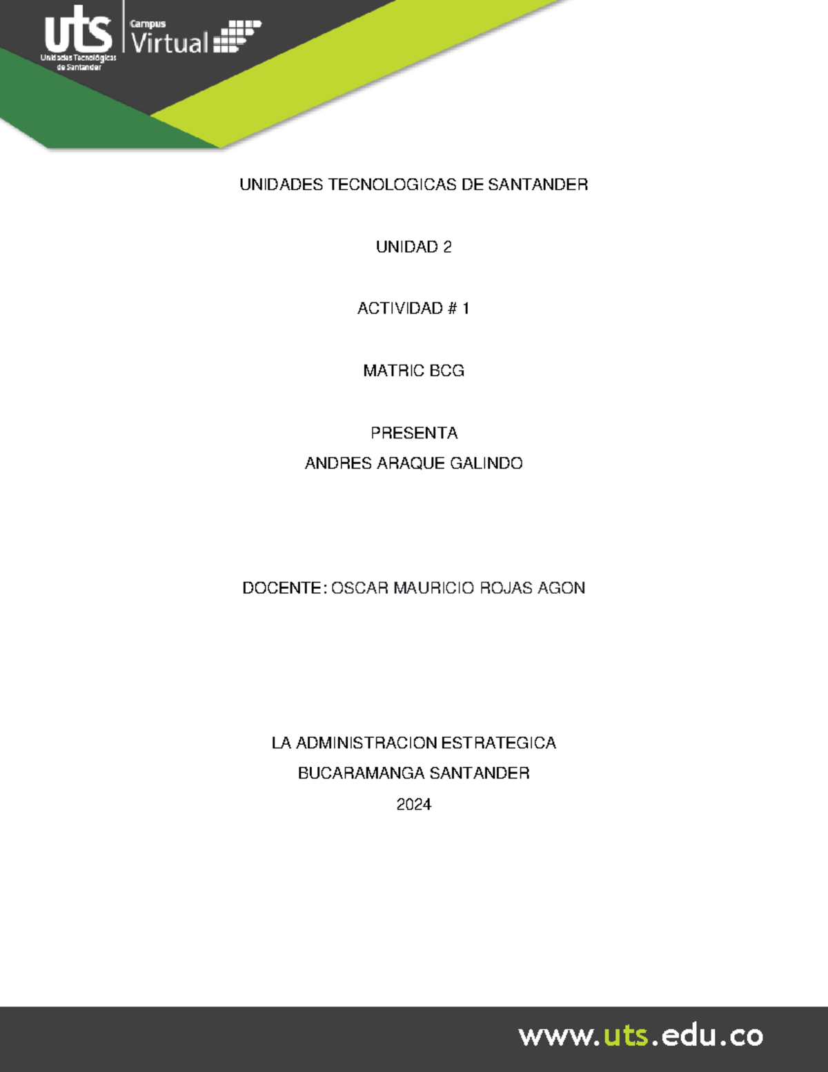 Formato de matriz BCG ( Solucion) - UNIDADES TECNOLOGICAS DE SANTANDER ...